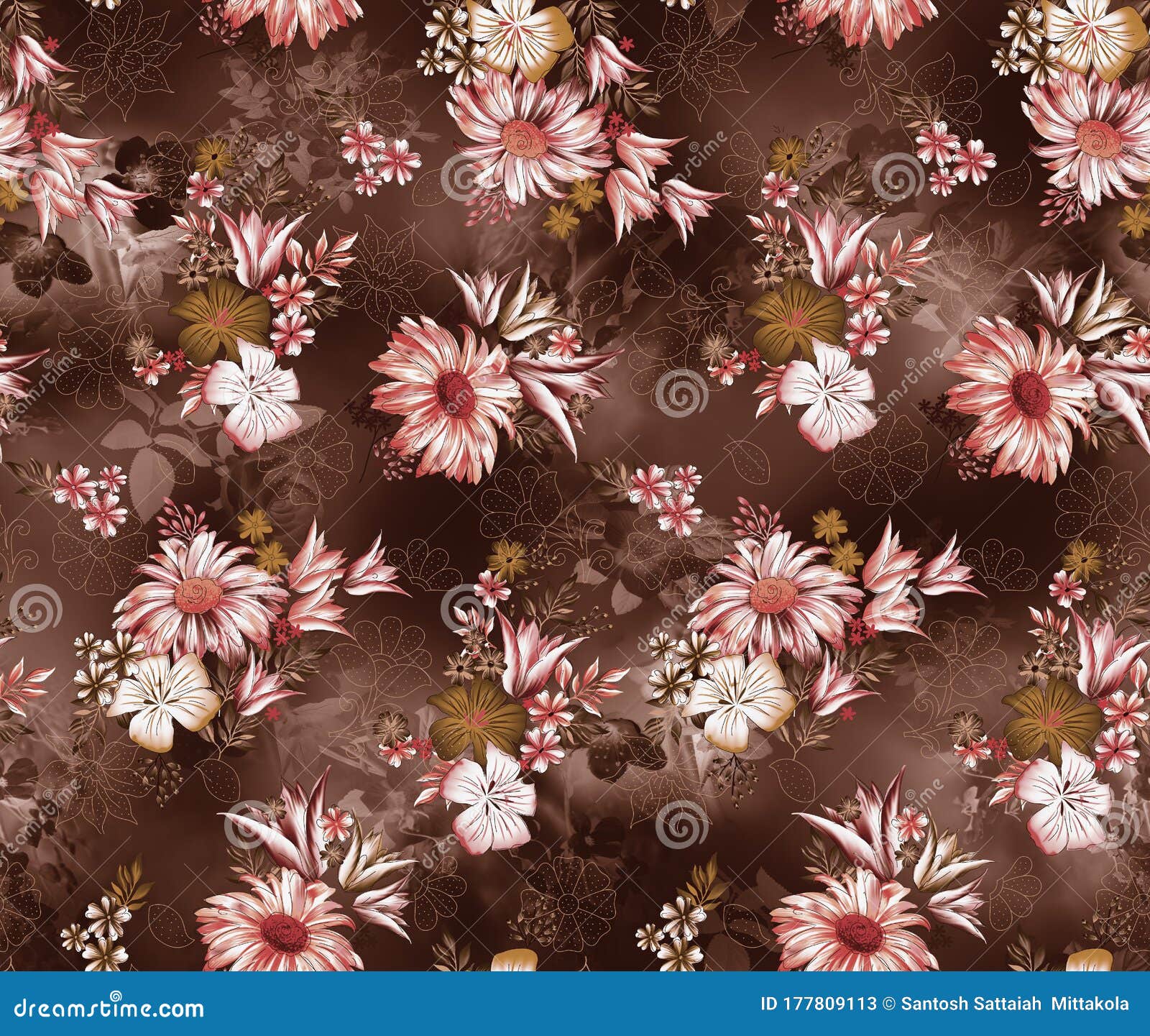 Watercolor Flower Pattern with Background Stock Illustration ...