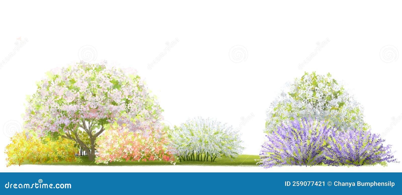 Watercolor Flower Tree Side View for Landscape Stock Image - Image of ...