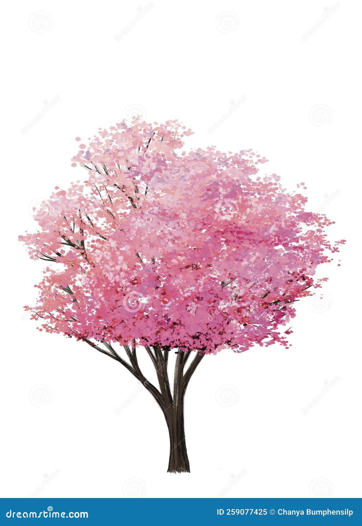 Watercolor Flower Tree Side View for Landscape Stock Image - Image of ...
