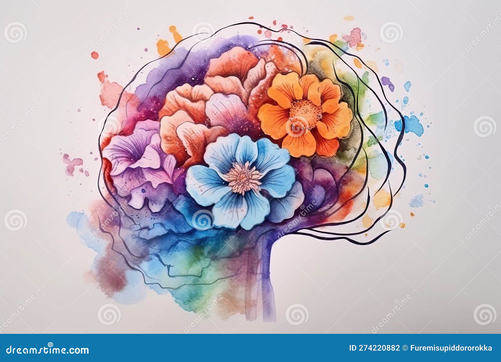 Watercolor , Flowers As Human Brain , New Ideas and Creative Thinking ...