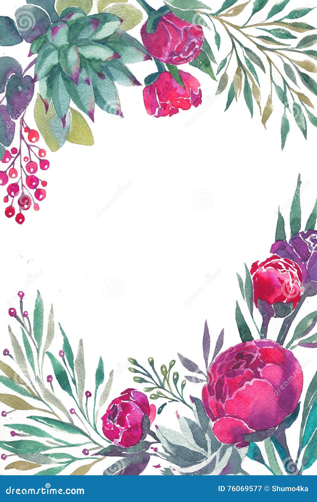 Watercolor Flowers Frame Template. Stock Illustration - Illustration of ...