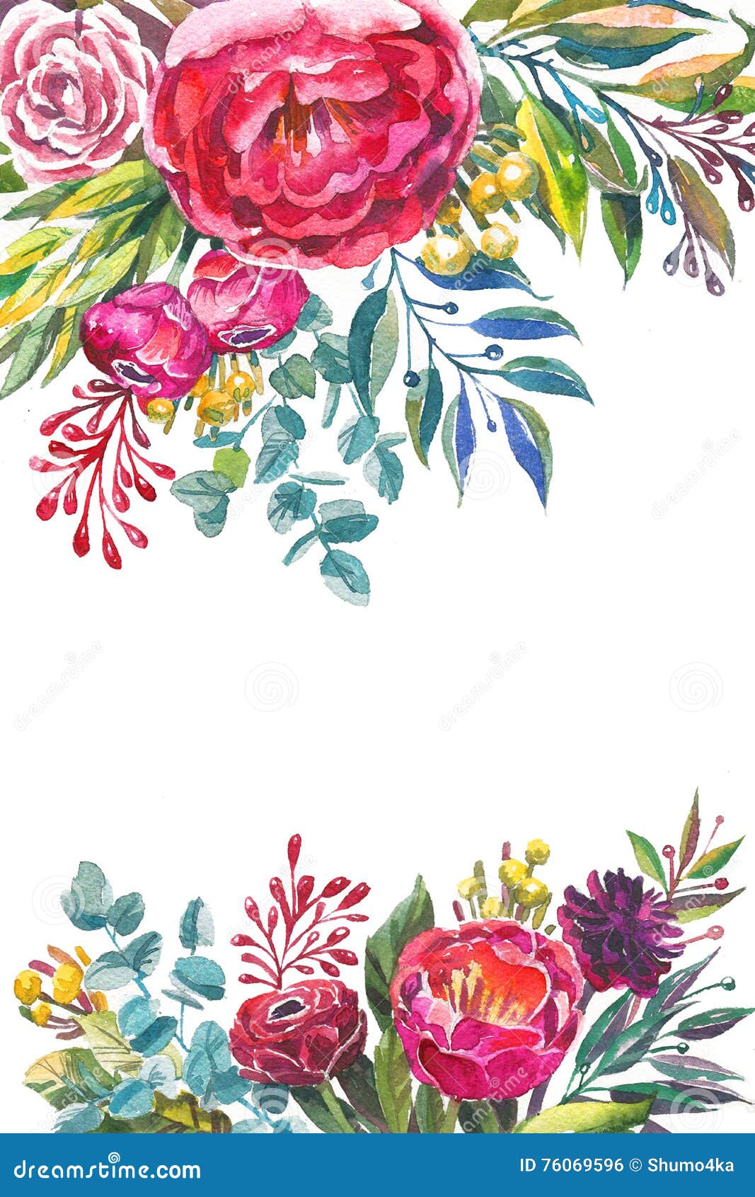 Watercolor Flowers Frame Template. Stock Illustration - Illustration of ...