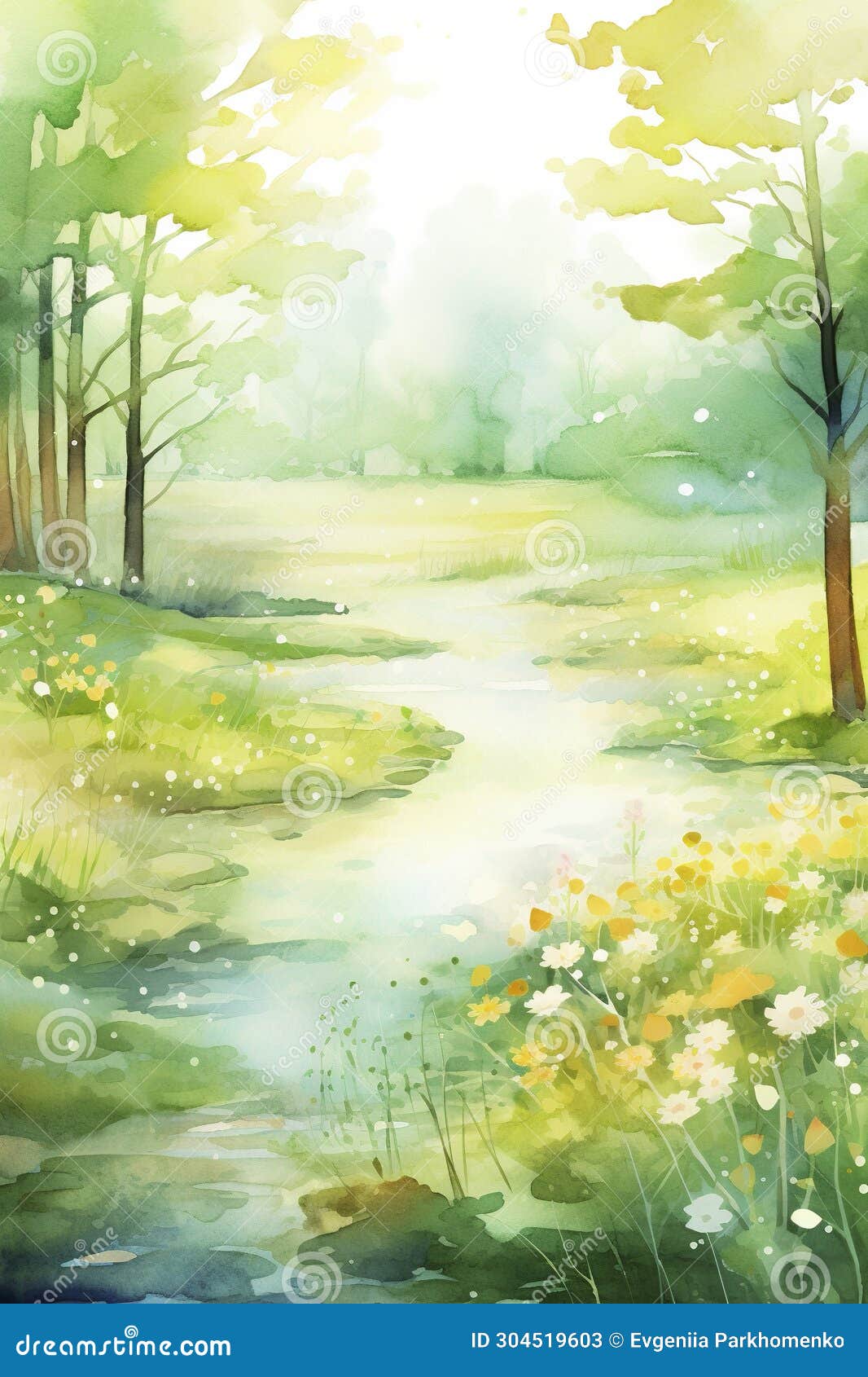 Watercolor Forest Pathway stock image. Image of path - 304519603