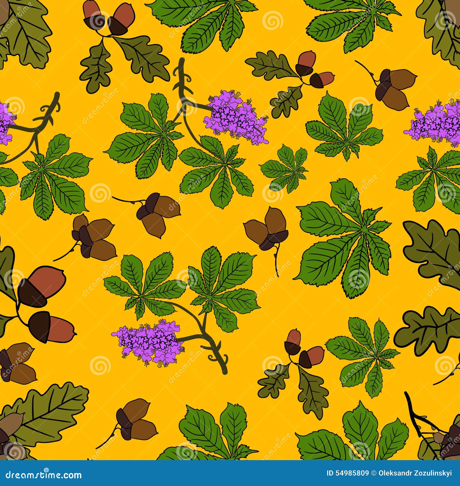 Watercolor Forest Pattern. Vector Yellow Stock Vector - Illustration of ...