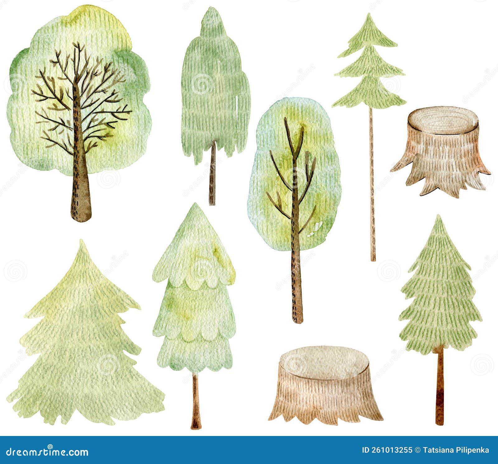 Watercolor forest trees. stock illustration. Illustration of nature ...
