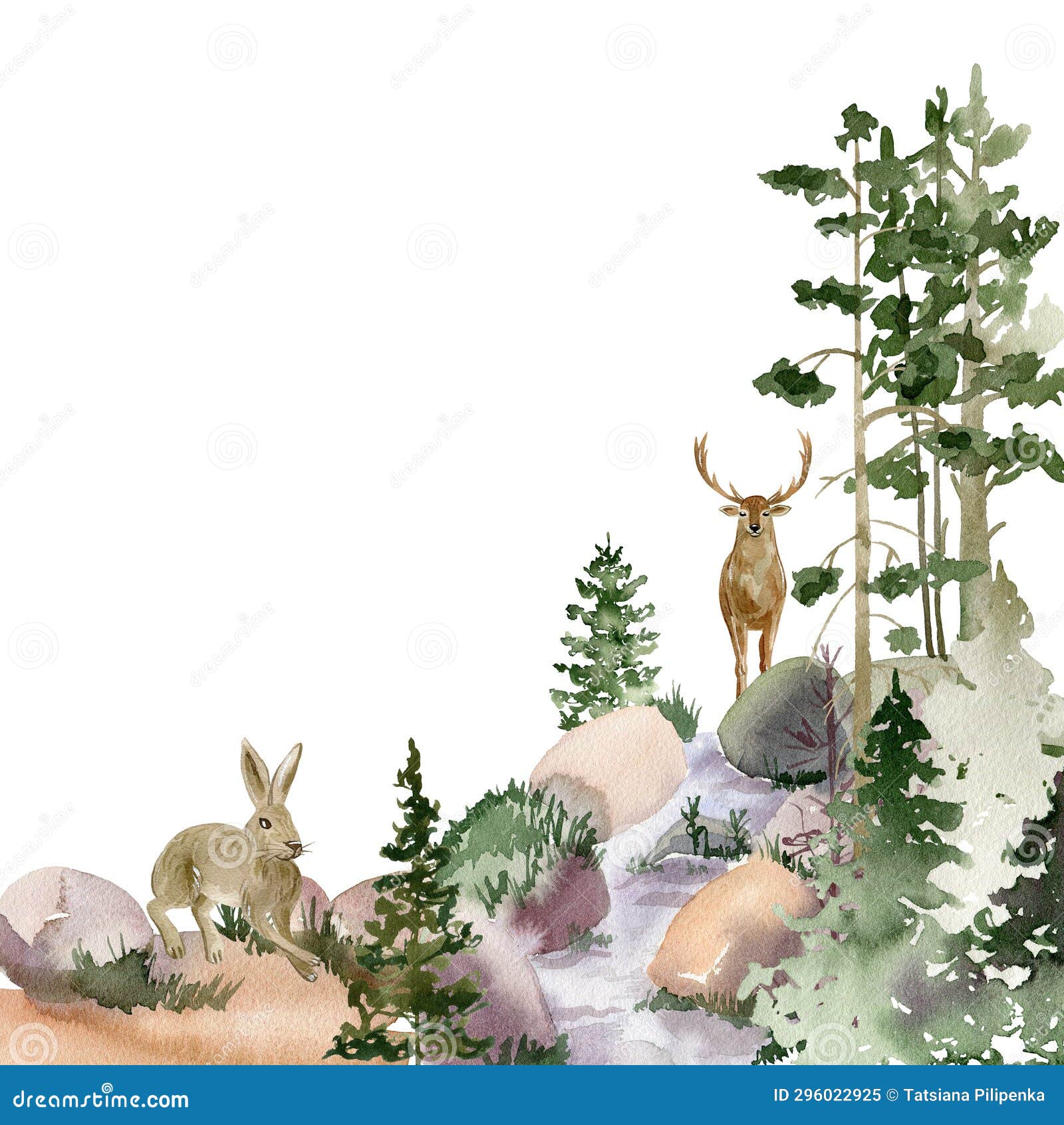 Watercolor forest. stock image. Image of scenery, animal - 296022925