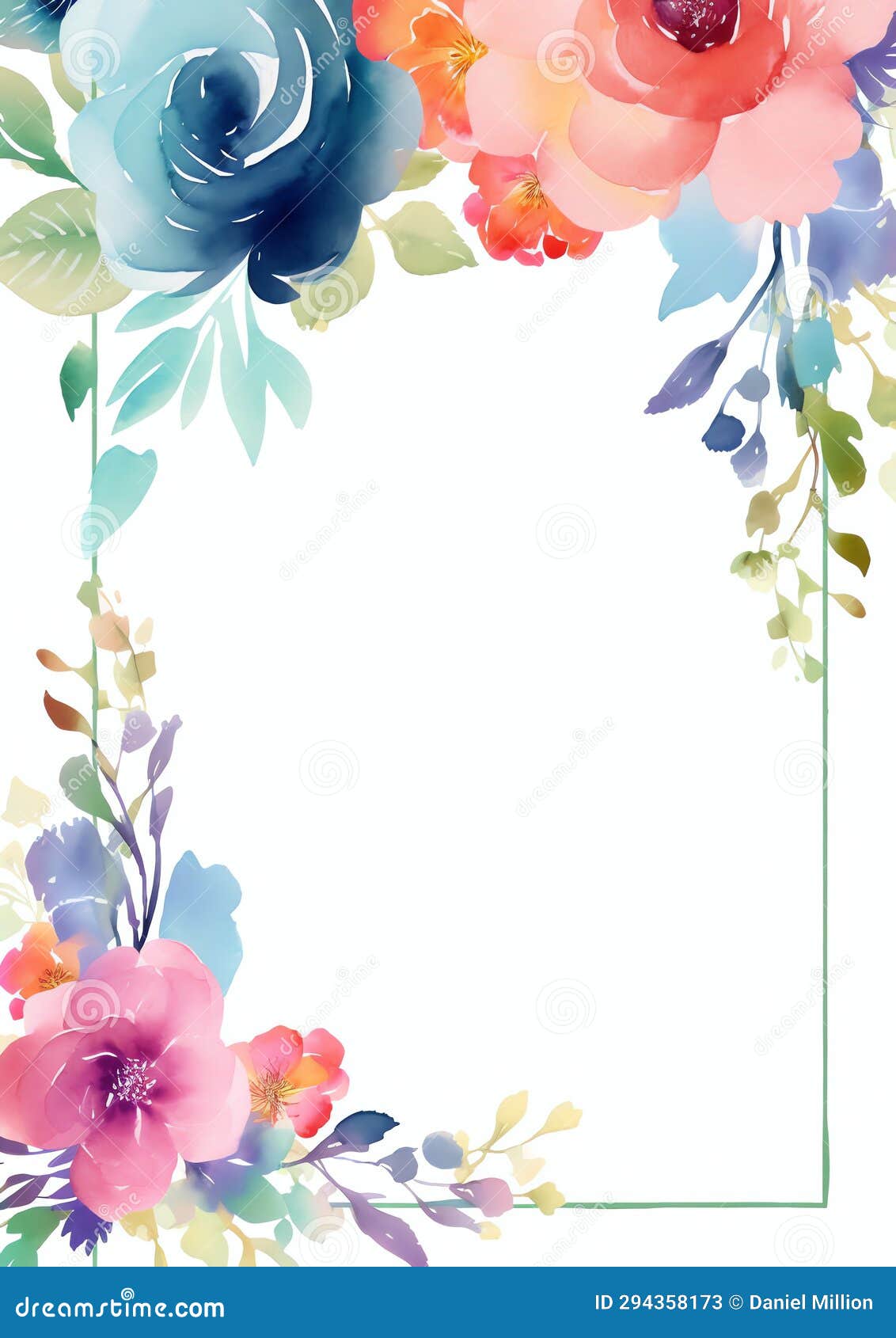 Watercolor Frame Watercolor Border on White Background Stock ...