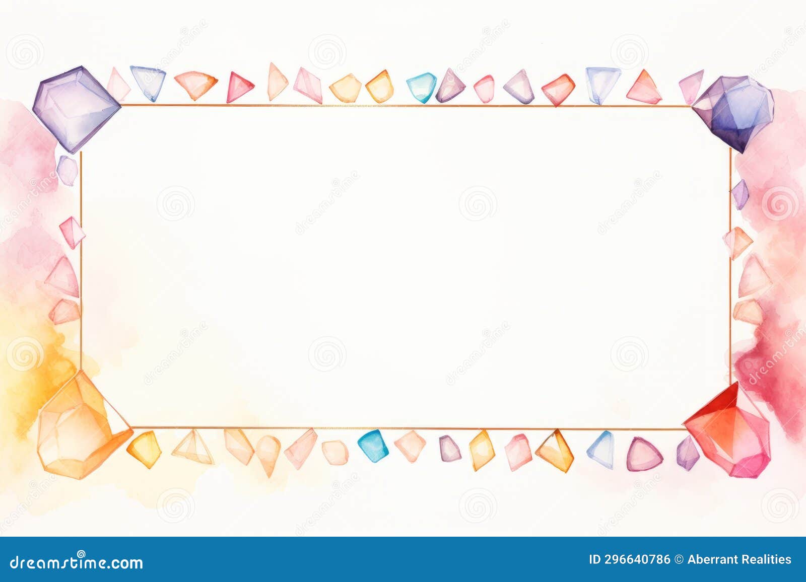 Watercolor Frame with Colorful Gems on a White Background Stock ...