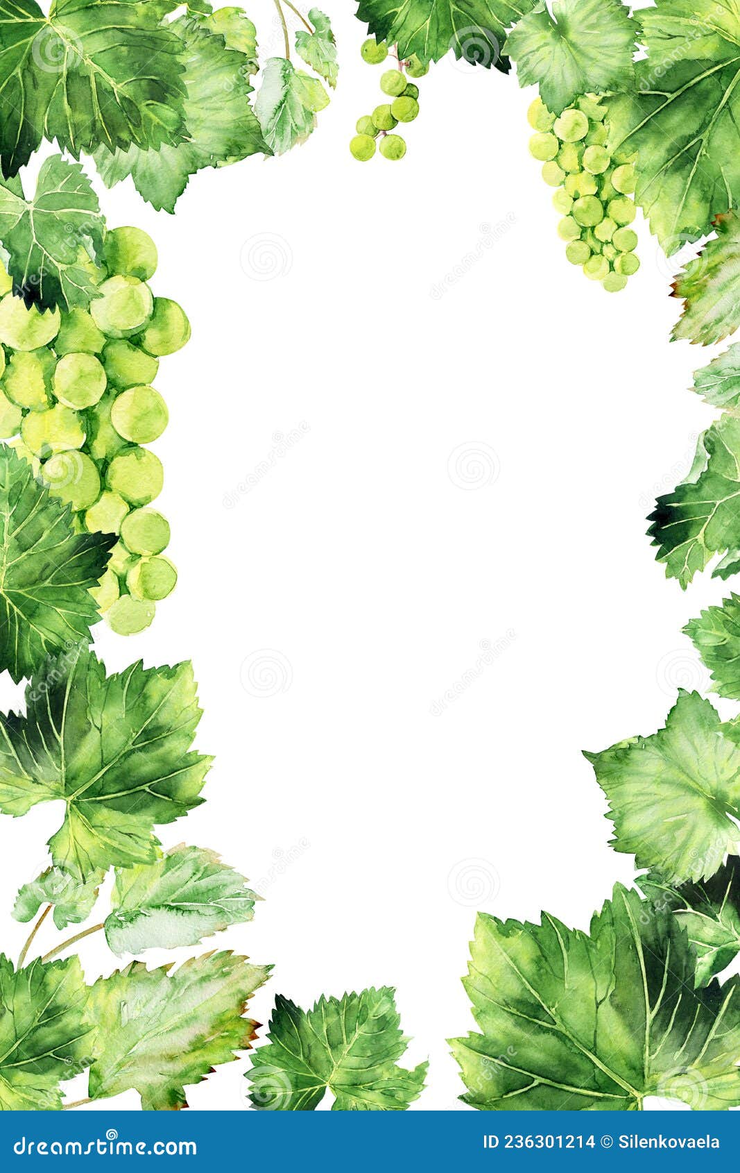 Watercolor Frame with Grape Brushes, Branches and Leaves Stock ...