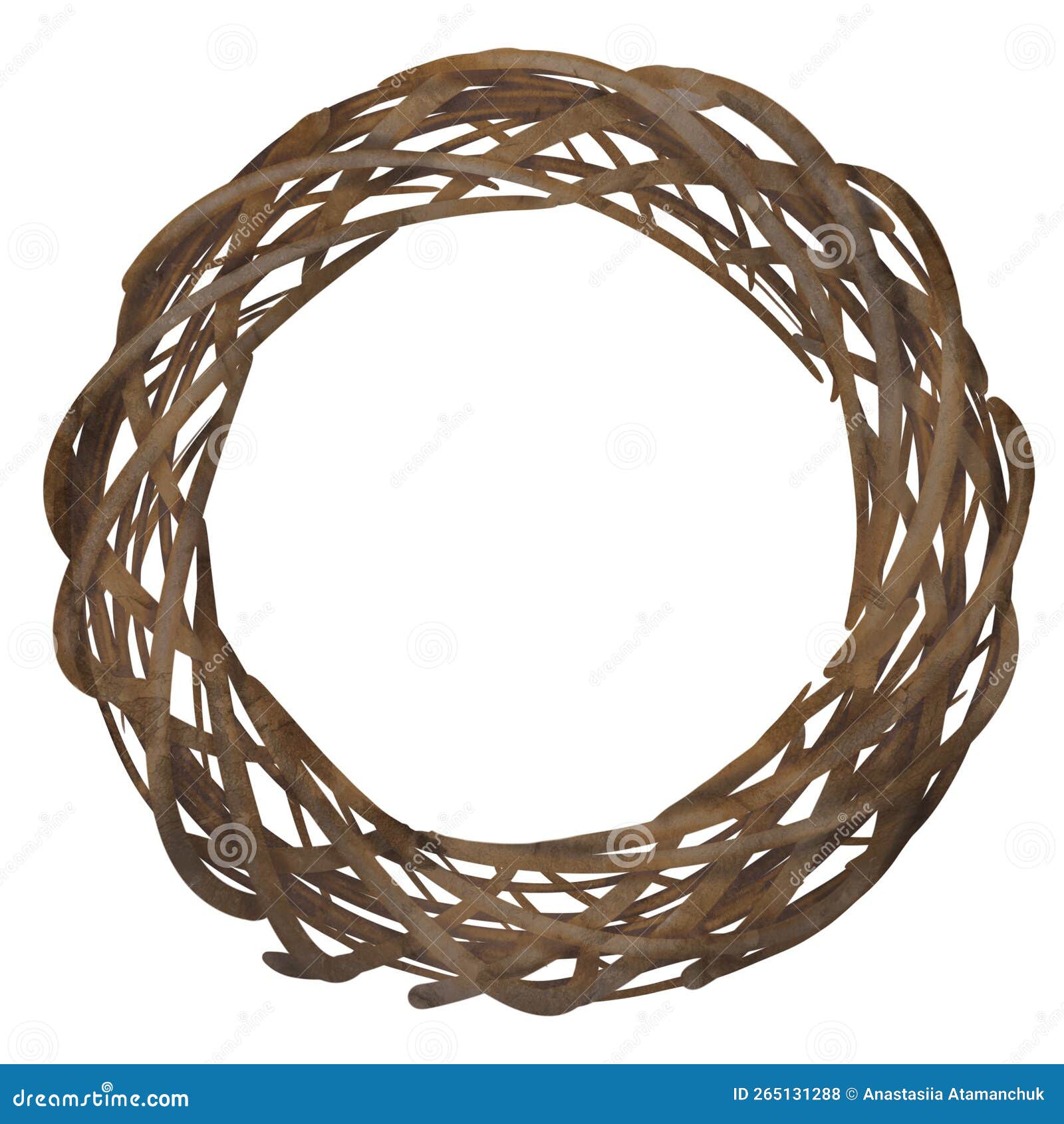 Watercolor Frame Made of Branches. Decorative Round Frame of Vine ...