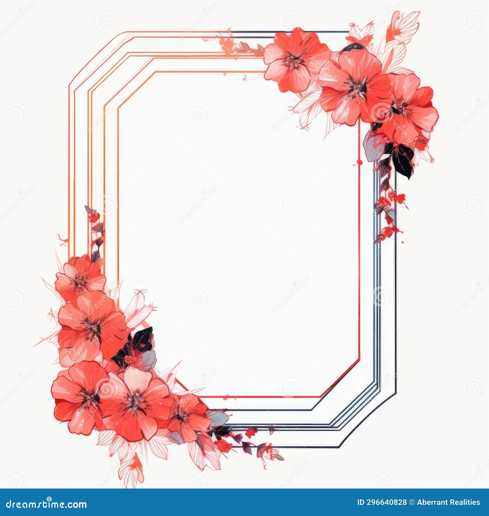 Watercolor Frame with Red Flowers on a White Background Stock ...