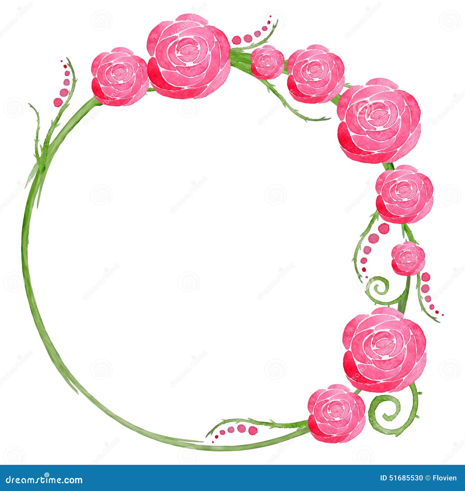 Watercolor Frame with Roses and Curls. Stock Vector - Illustration of ...