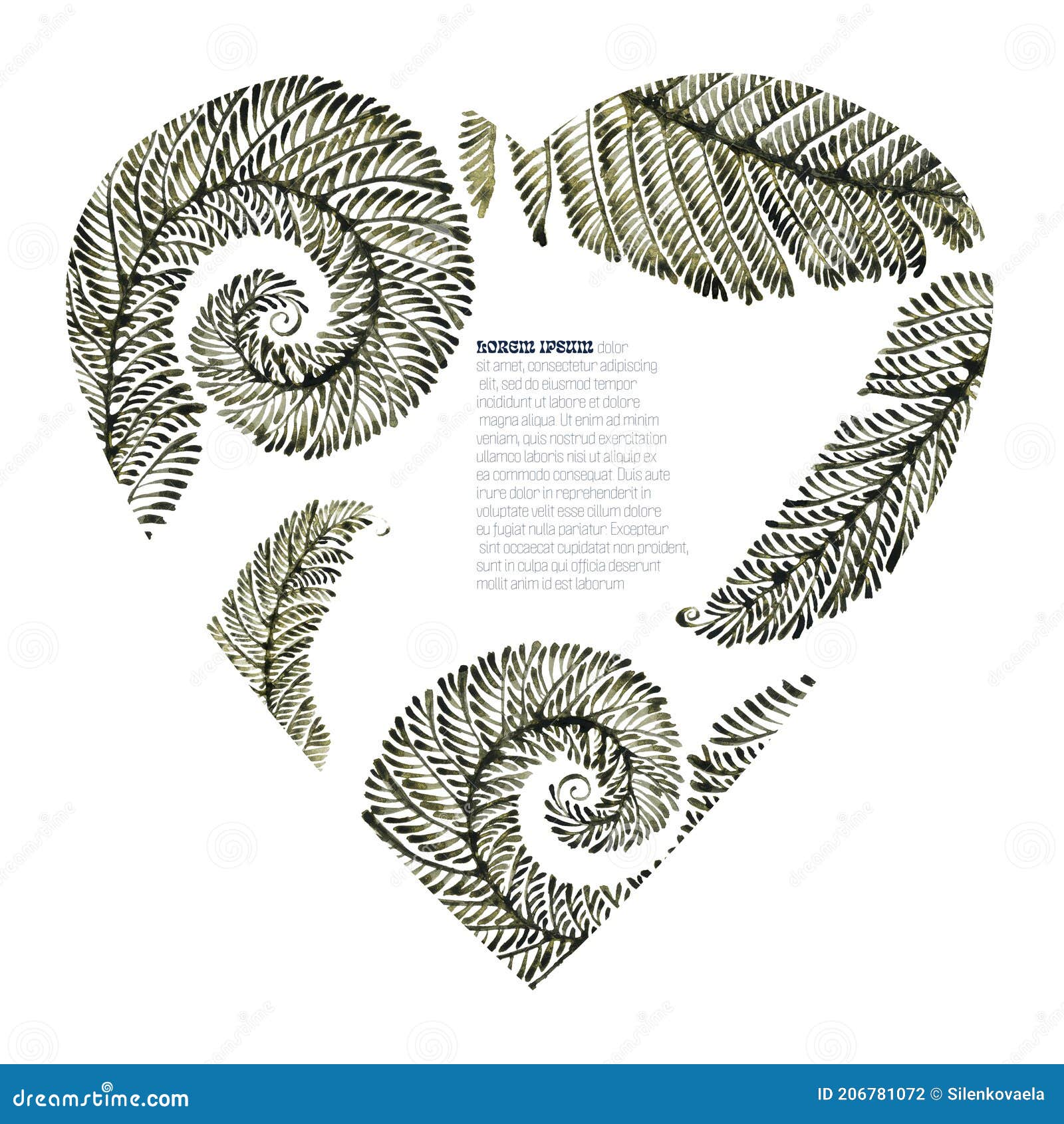 Watercolor Frame with Stylized Fern Leaves Stock Illustration ...