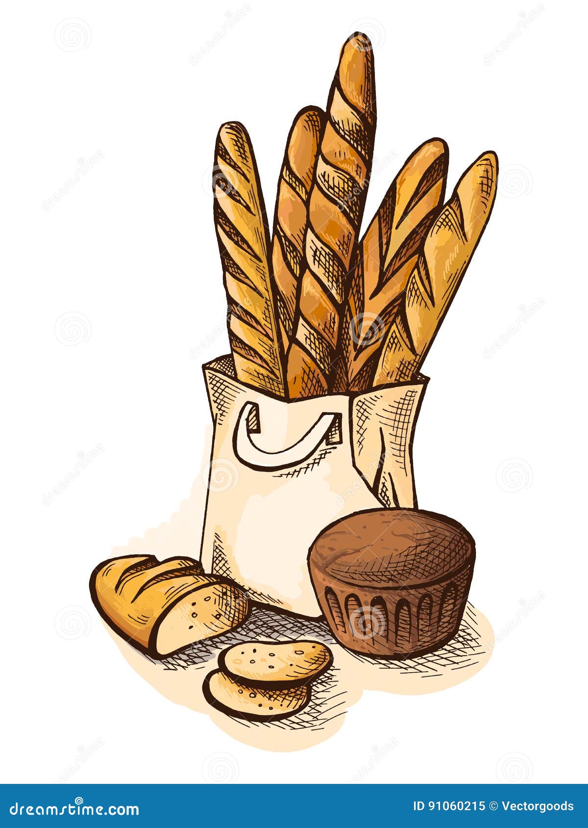 Watercolor Fresh Bread in Paper Bag Stock Vector - Illustration of ...