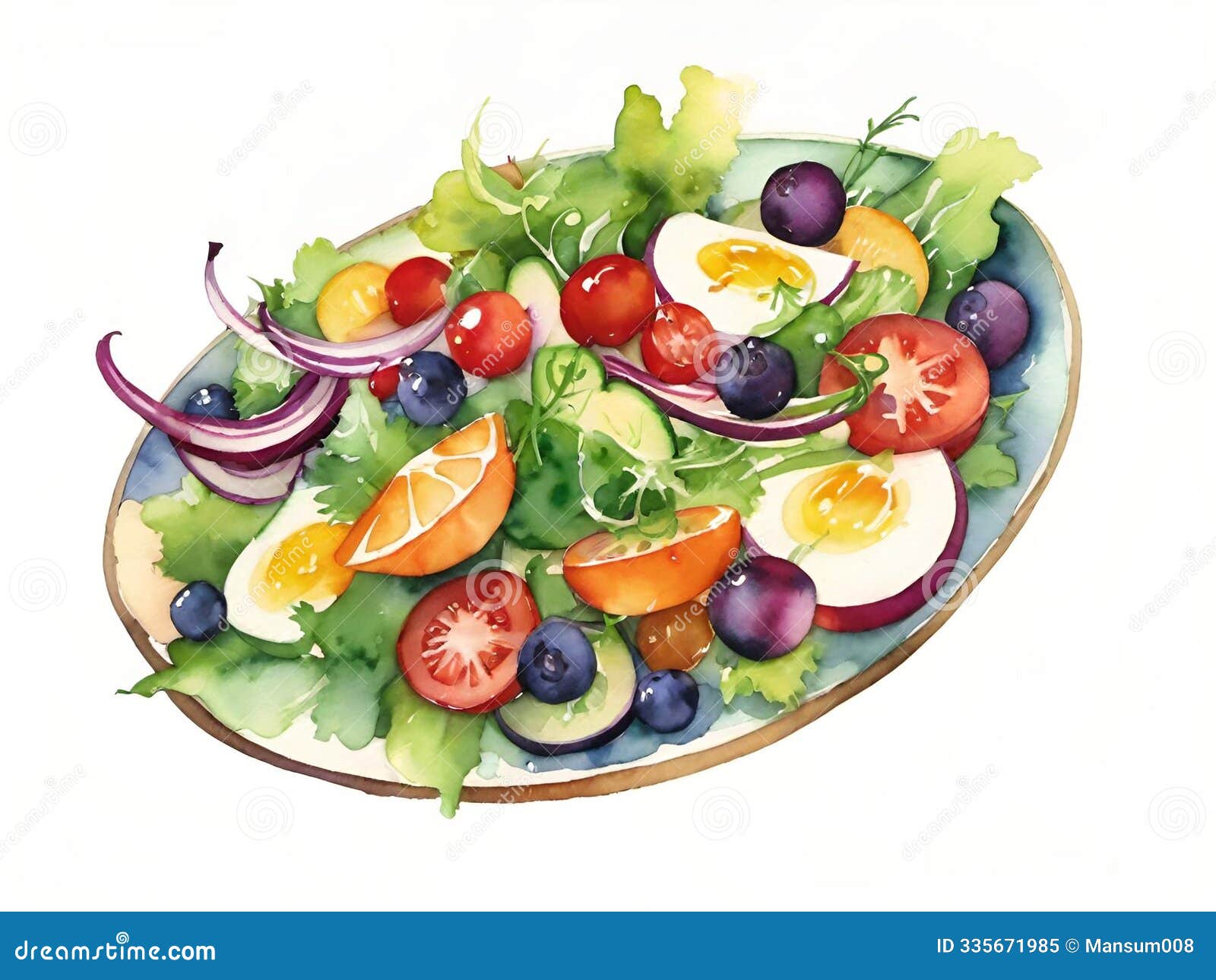 Watercolor Fresh Salad, Hand Drawing Stock Illustration - Illustration ...