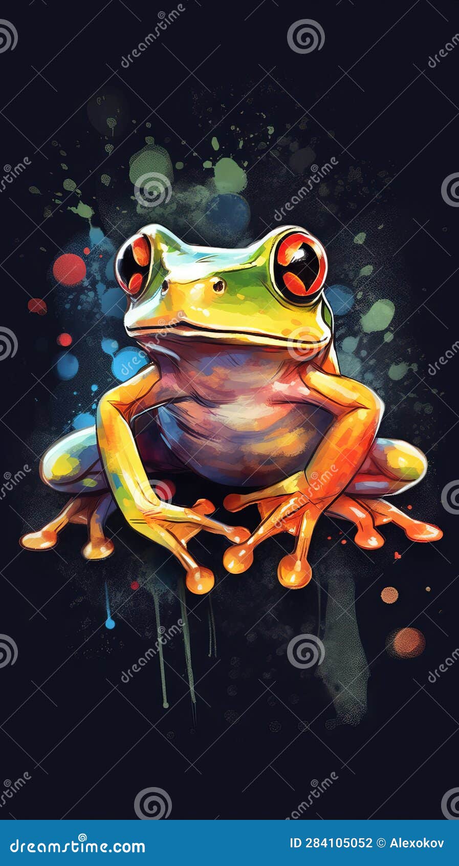 Watercolor Frog on Dark Background. Stock Illustration - Illustration ...