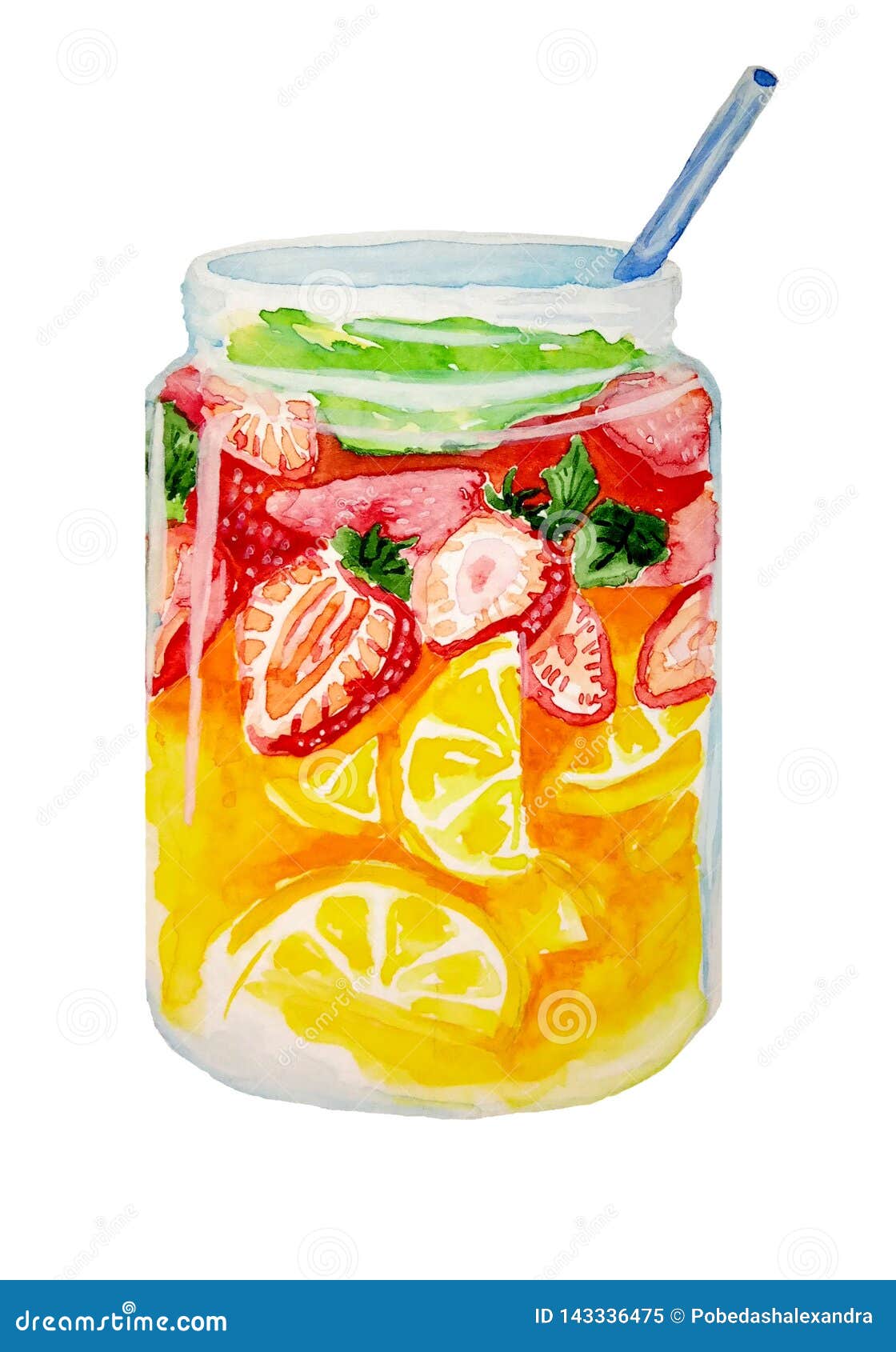 Watercolor fruit cocktail stock illustration. Illustration of food ...