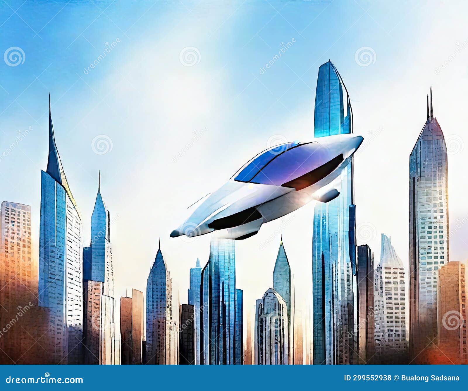 Watercolor of Future Flying Car Stock Illustration - Illustration of ...