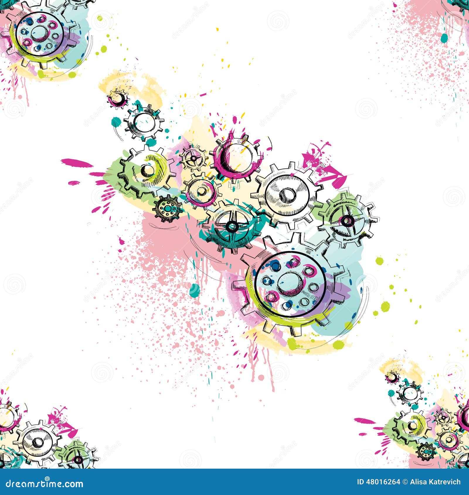 Watercolor Gears Seamless Pattern on White Stock Vector - Illustration ...