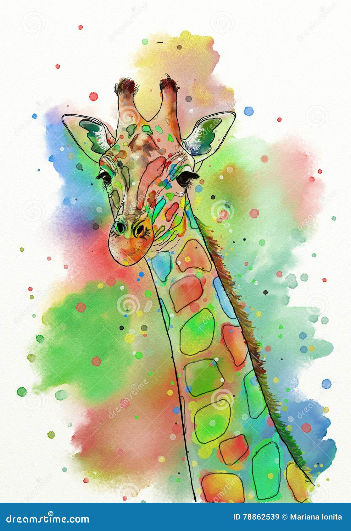 Watercolor giraffe stock illustration. Illustration of painting - 78862539