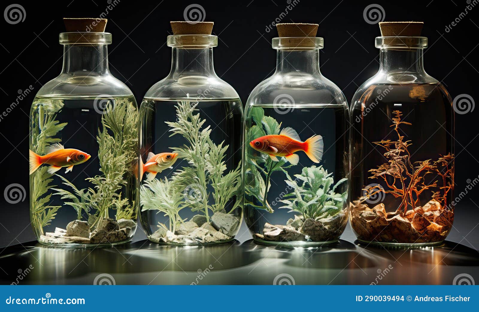 Watercolor, Glass Bottles with Fish, on a Dark Background. Stock ...