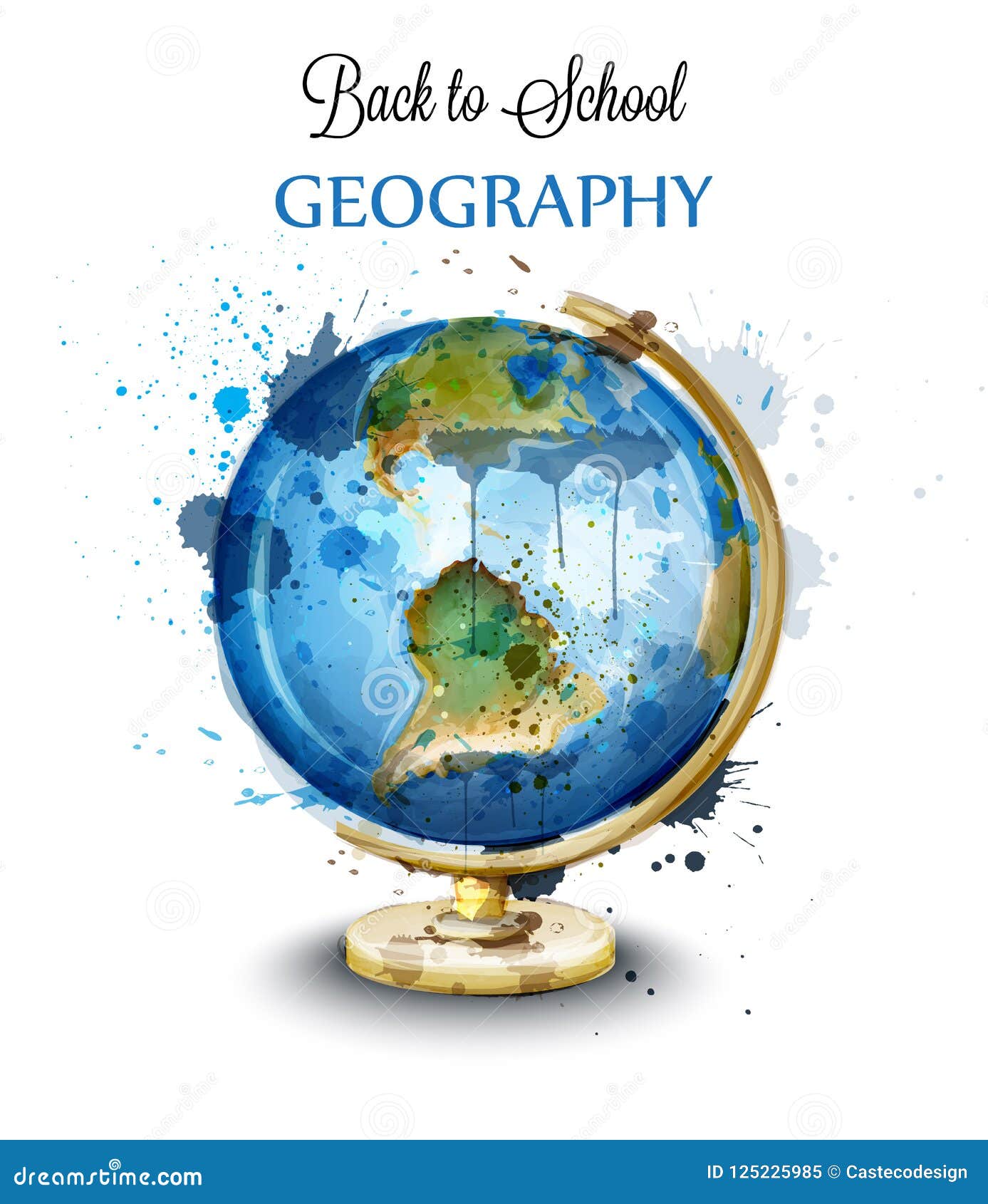 Watercolor Globe Isolated on White Vector. Geography Card Stock Vector ...