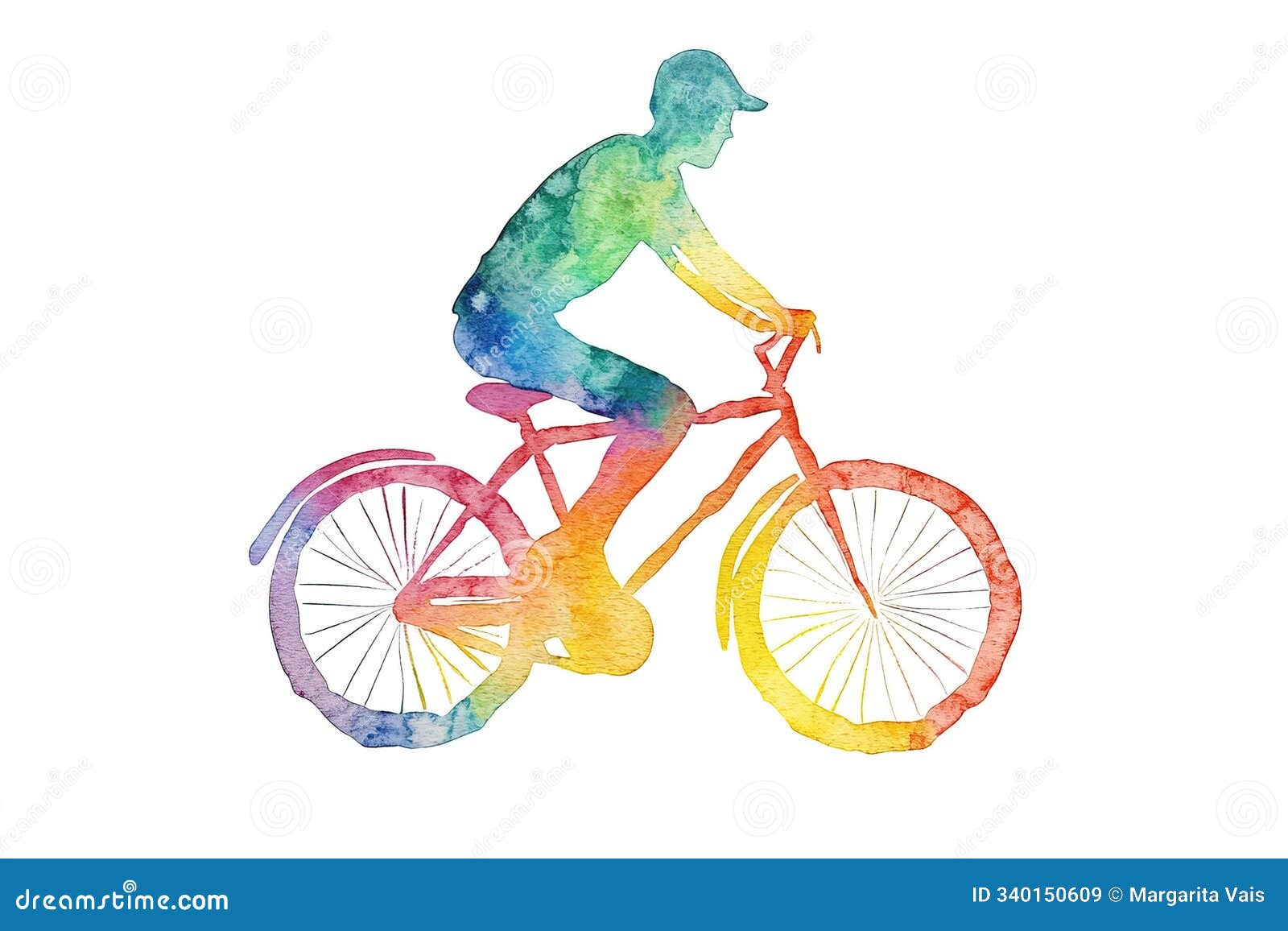 Watercolor Gradient Multicolored Silhouette Cyclist on Bicycle Isolated ...