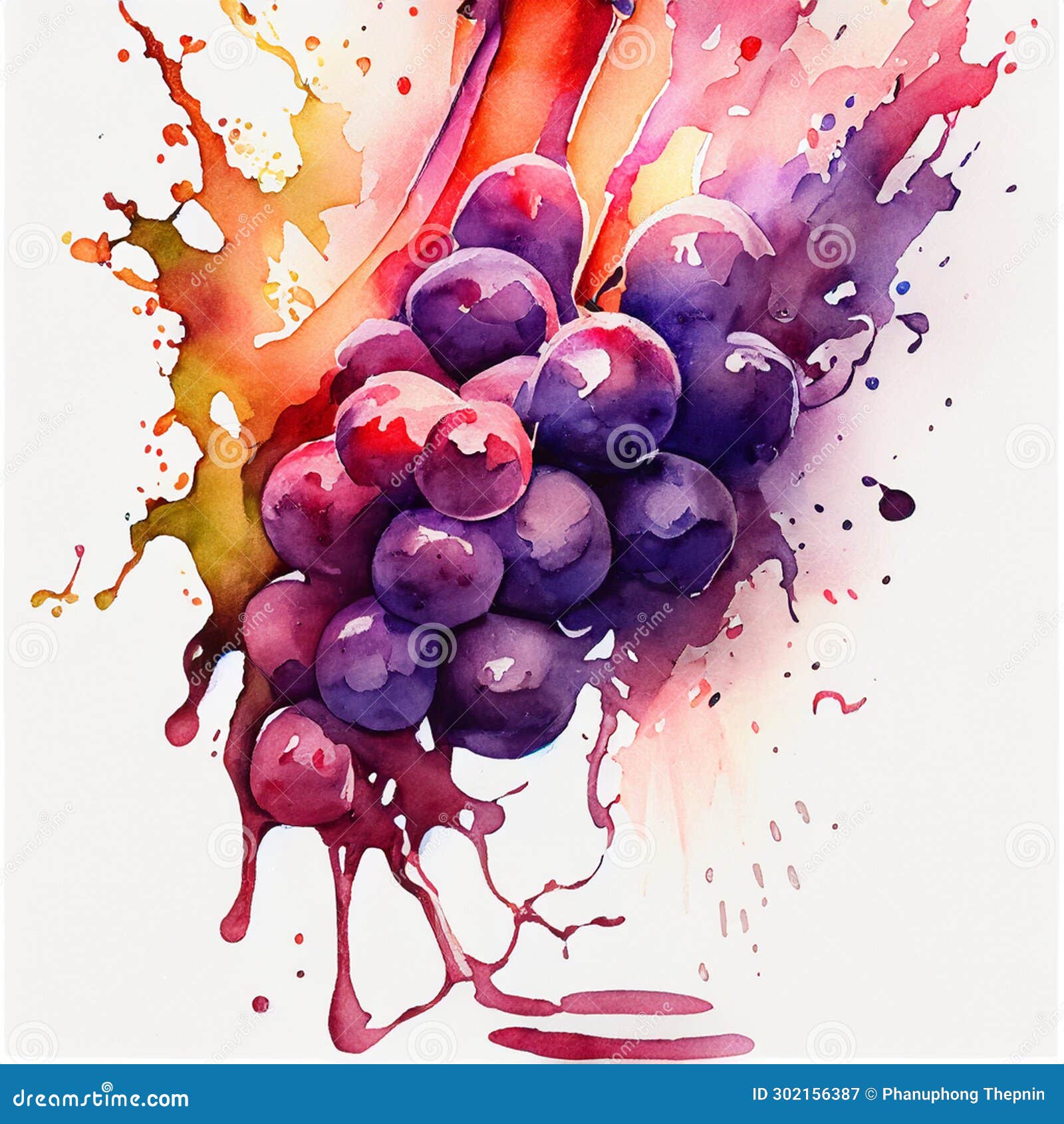 Watercolor Grapes with Wine Splash Stock Illustration - Illustration of ...