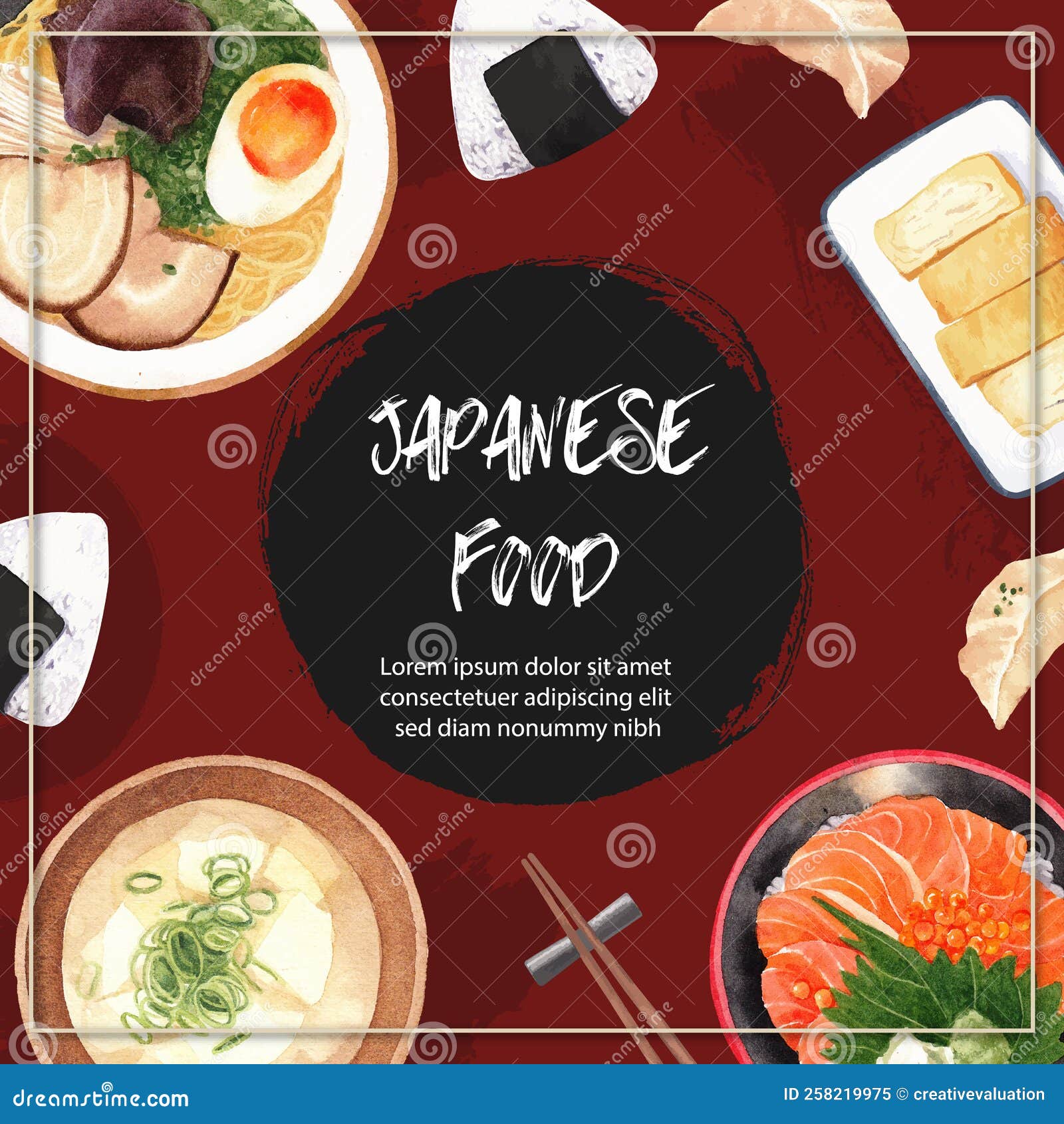 Watercolor Graphic Creative Sushi-themed for Border Frame. Red ...