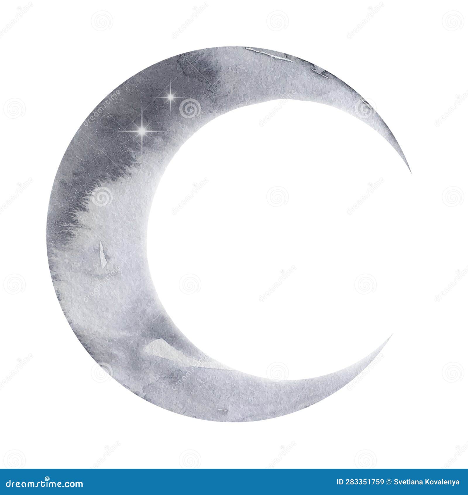 Watercolor Gray Crescent Moon Stock Illustration - Illustration of ...