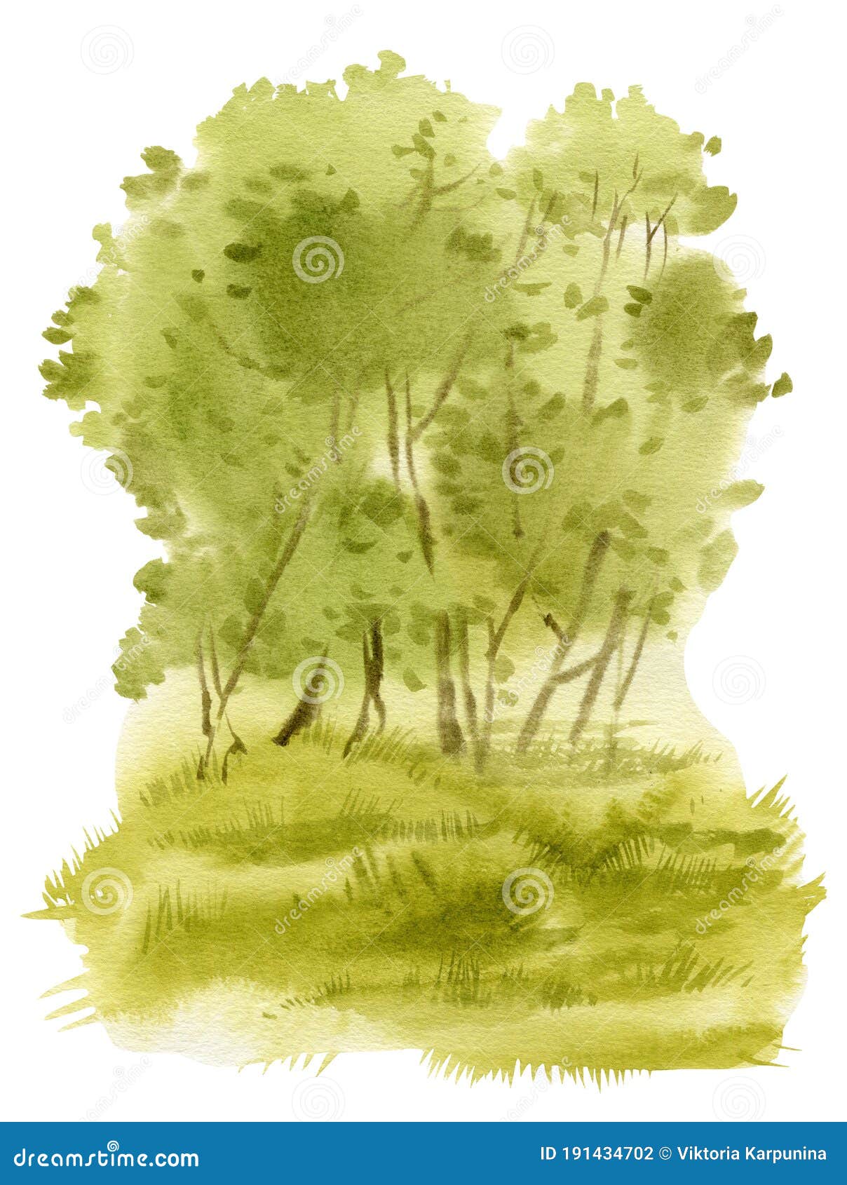 Watercolor Green Forest Background Isolated on White Stock Illustration ...