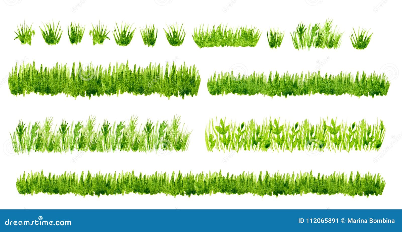 Watercolor Green Grass Borders Set Isolated on White Background Stock ...
