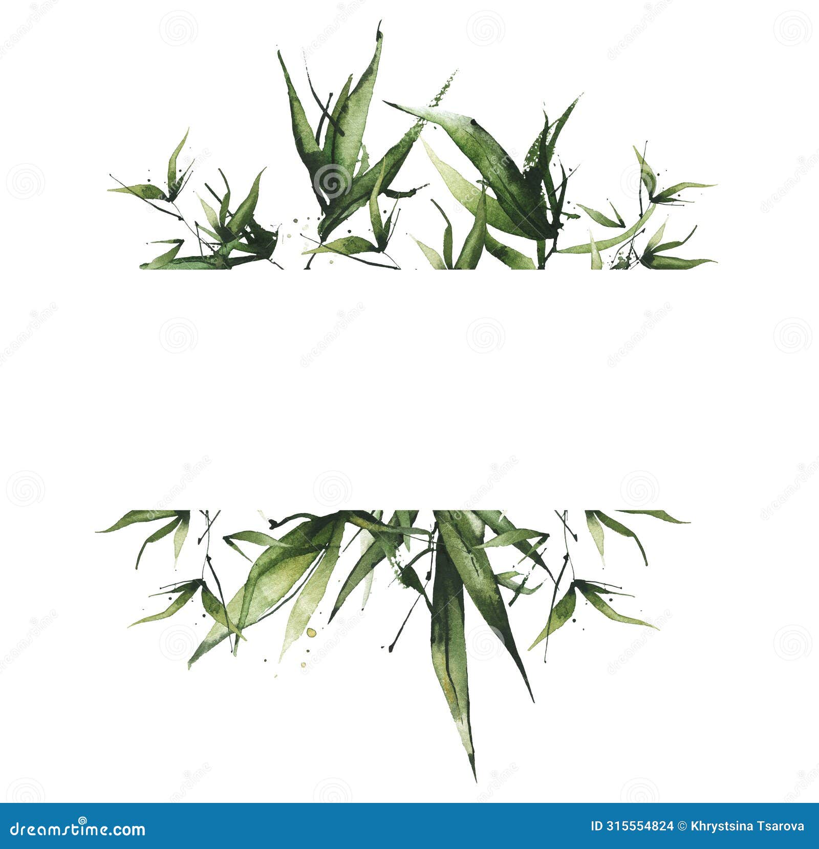 Watercolor Greenery Bamboo Horizontal Rectangular Frame. Green Exotic ...