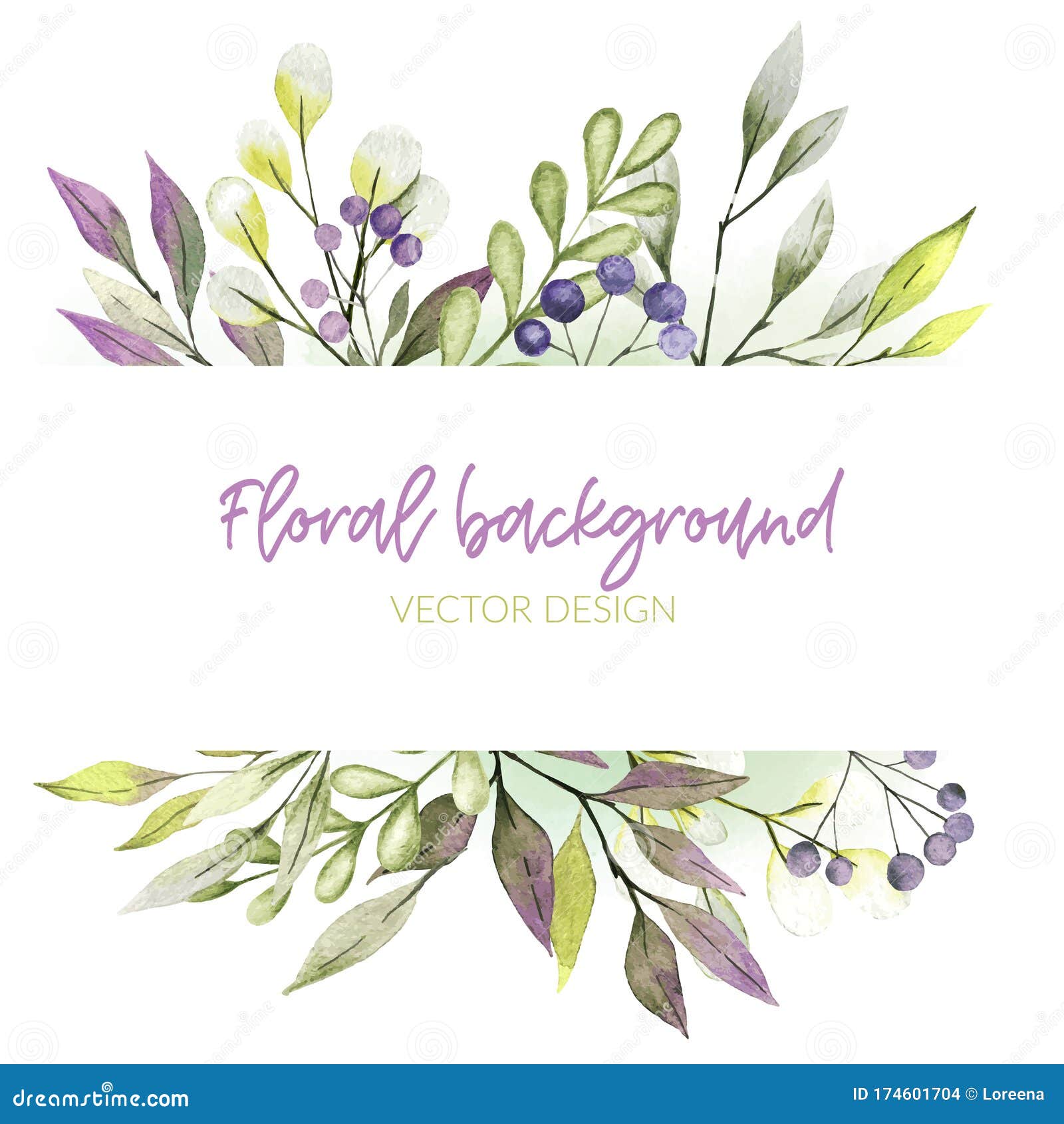 Watercolor Greenery Banner, Card Template, Hand Drawn Stock Vector ...