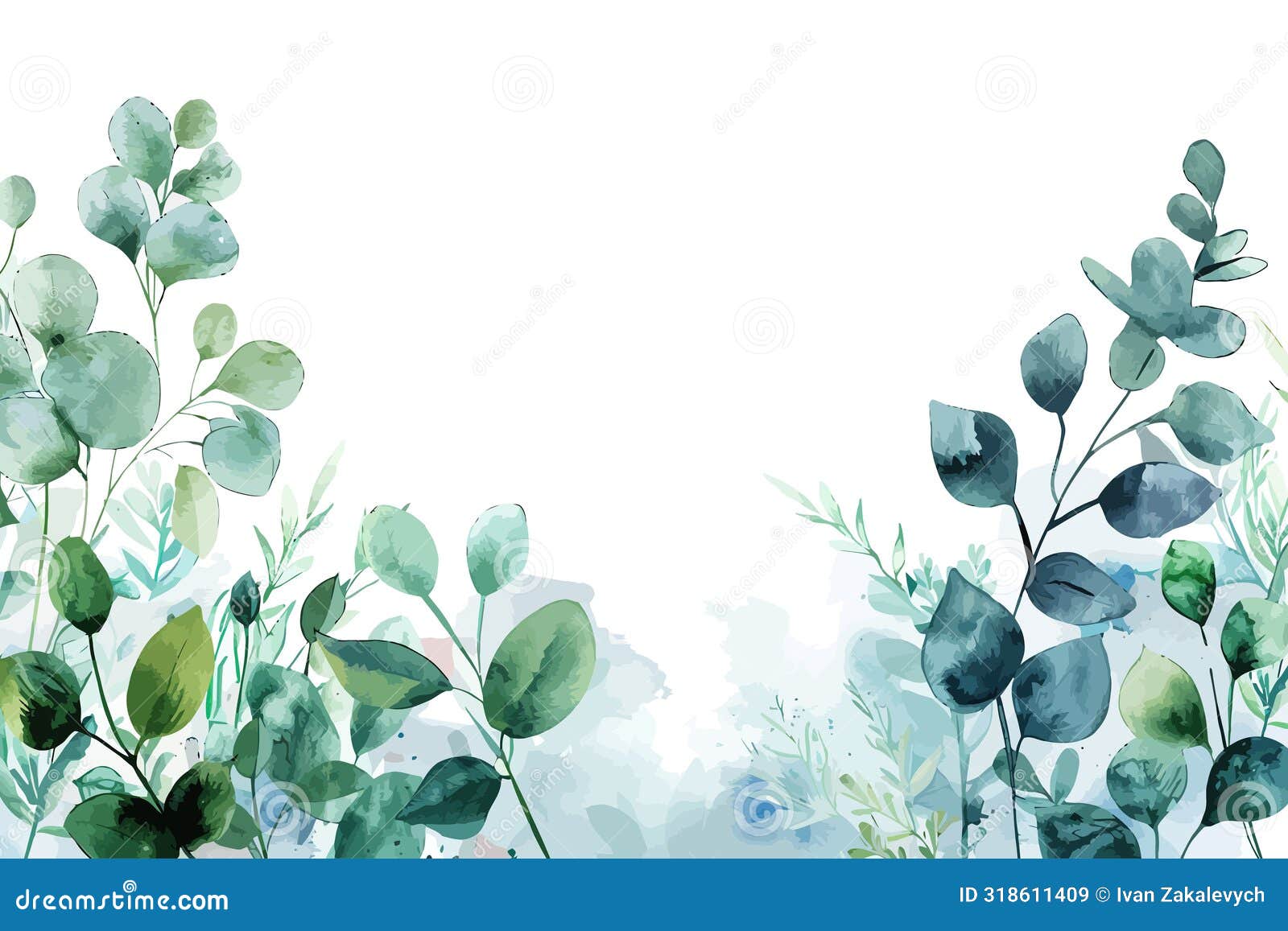 Watercolor Greenery Border Background. Vector Illustration Design Stock ...