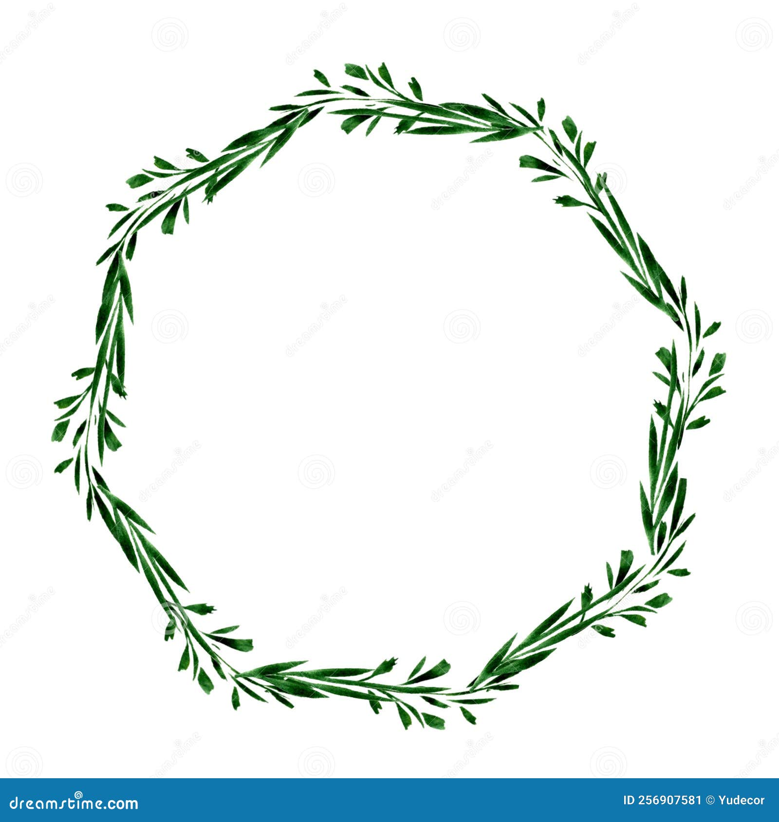 Watercolor Greenery Branches Frame. Floral Wreath Template on White ...
