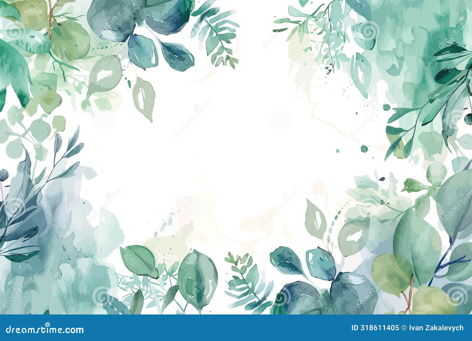Watercolor Greenery Frame Background. Vector Illustration Design Stock ...