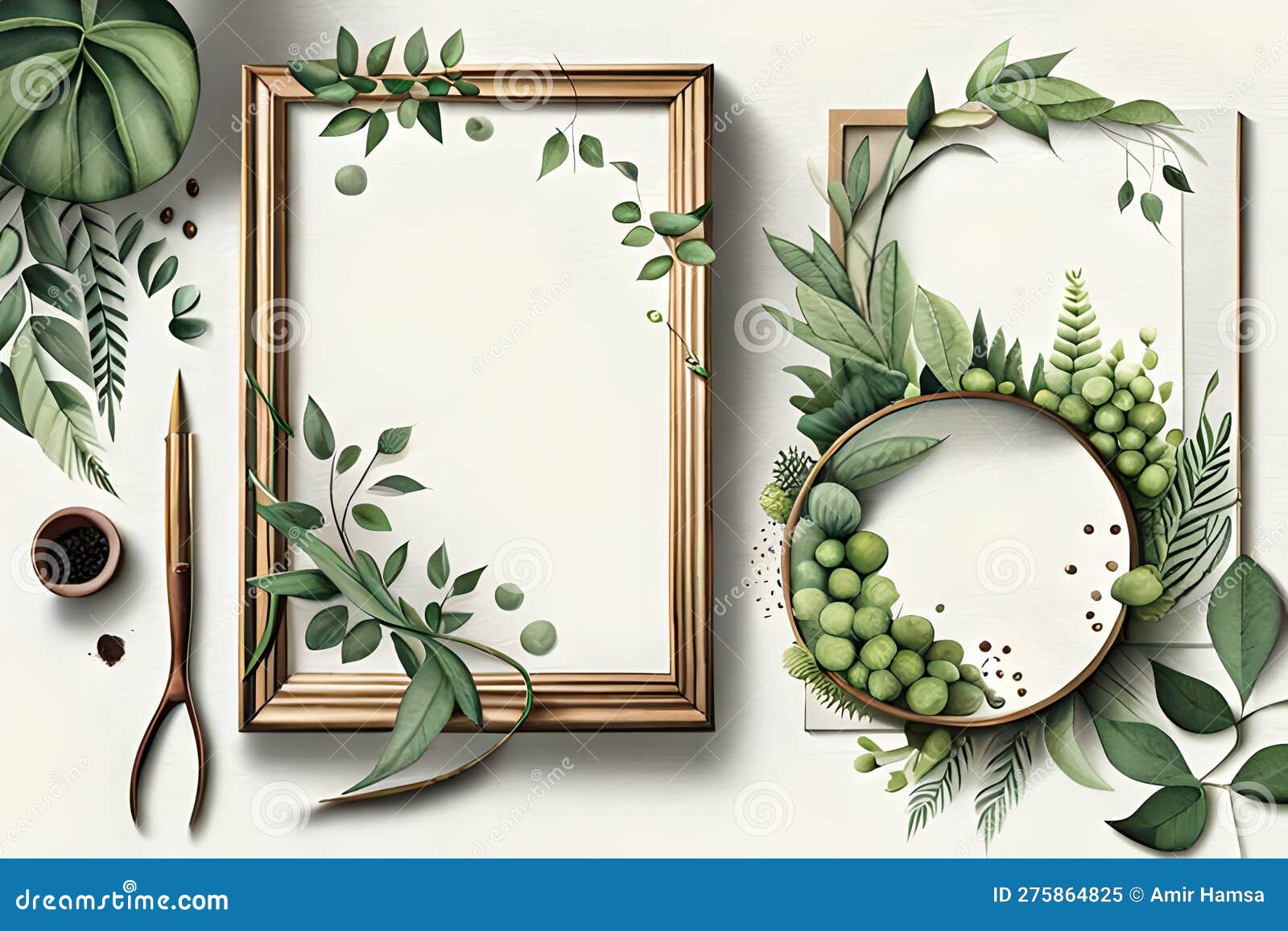 Watercolor Greenery Frames Borders Clip Art Stock Illustration ...