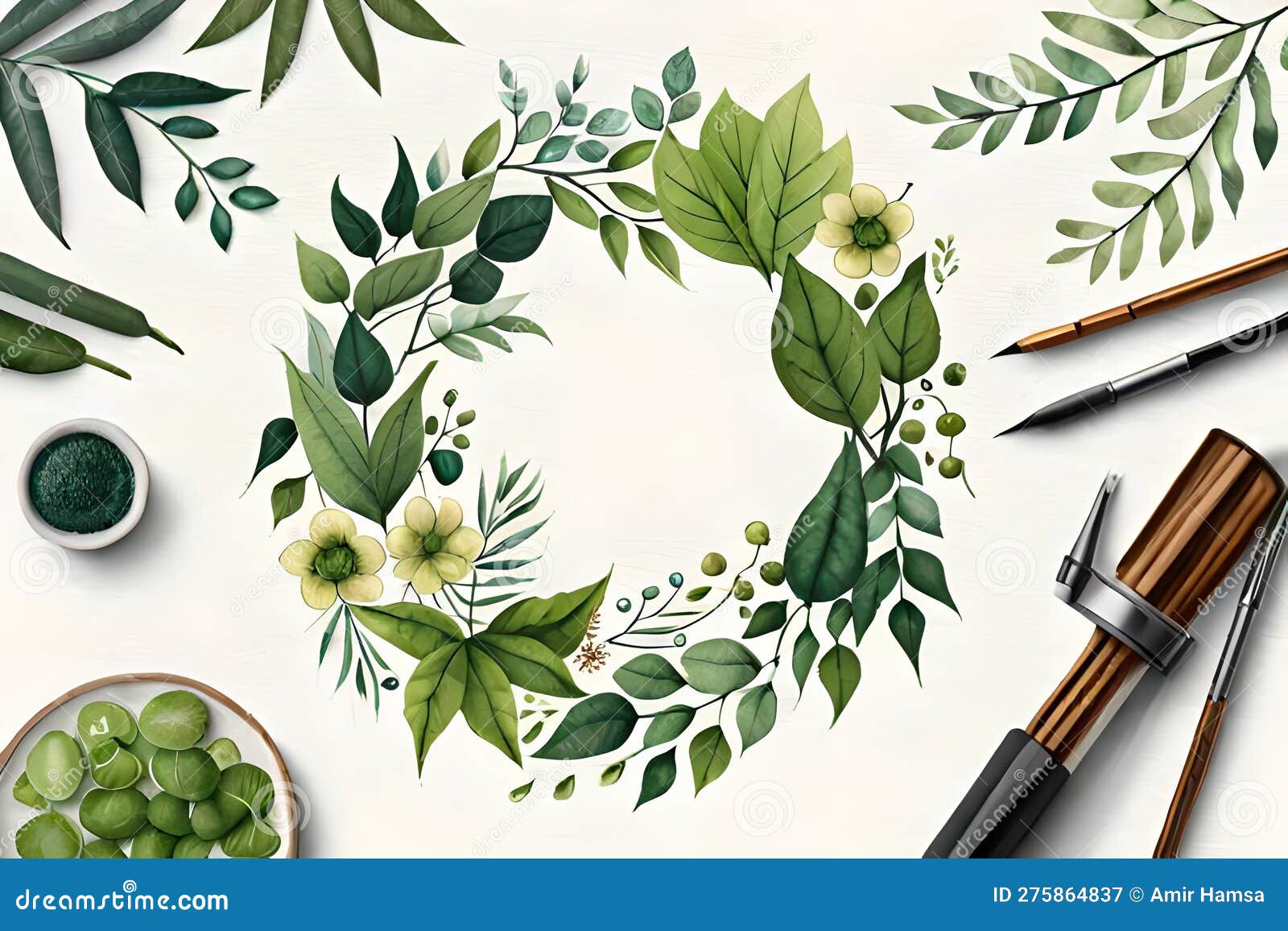 Watercolor Greenery Frames Borders Clip Art Stock Illustration ...