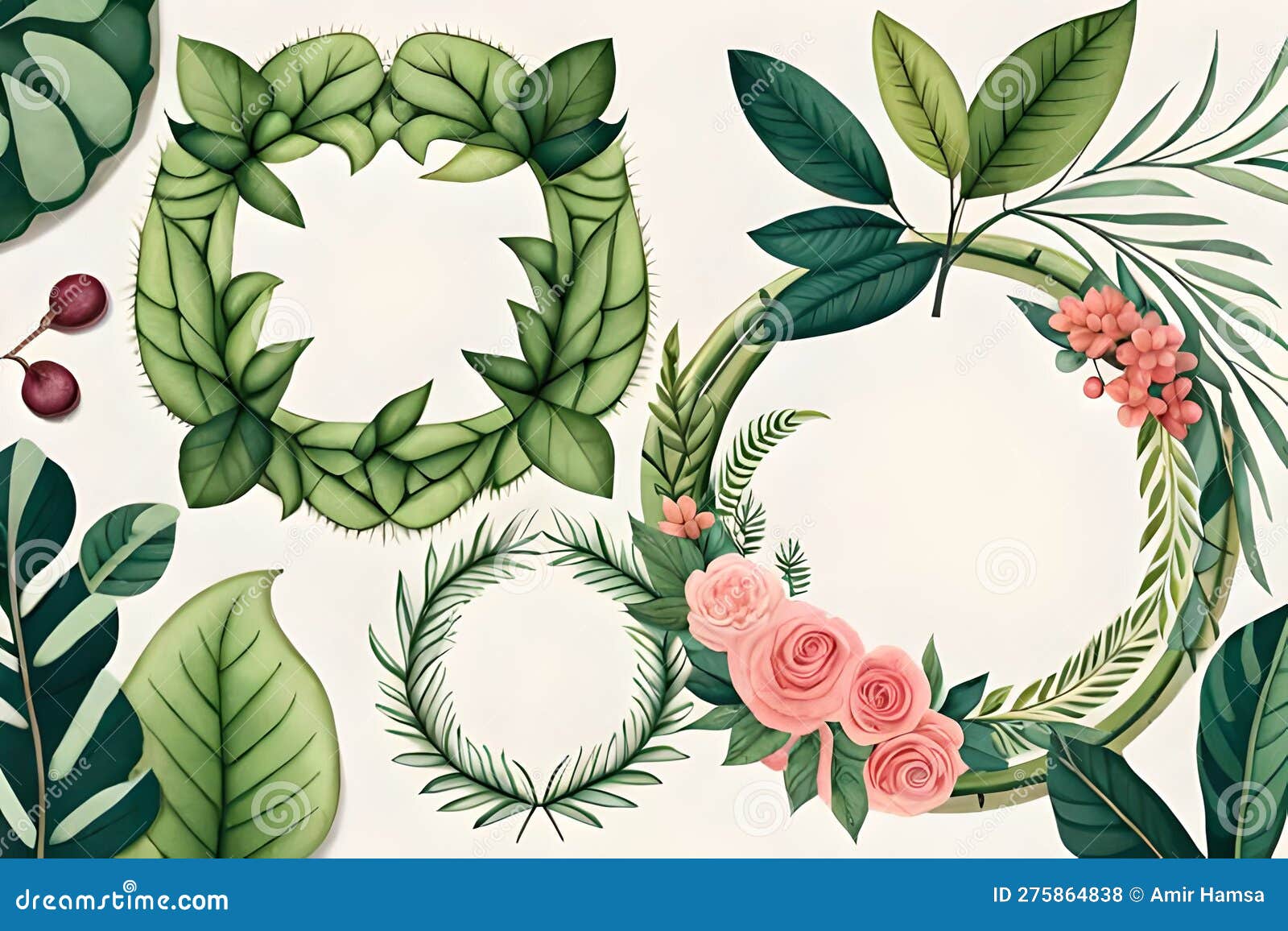 Watercolor Greenery Frames Borders Clip Art Stock Illustration ...