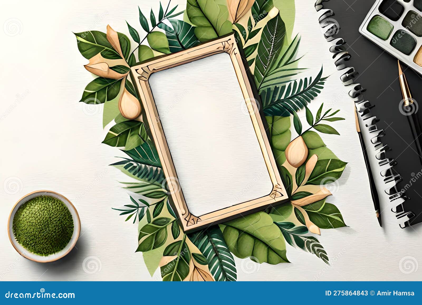 Watercolor Greenery Frames Borders Clip Art Stock Illustration ...