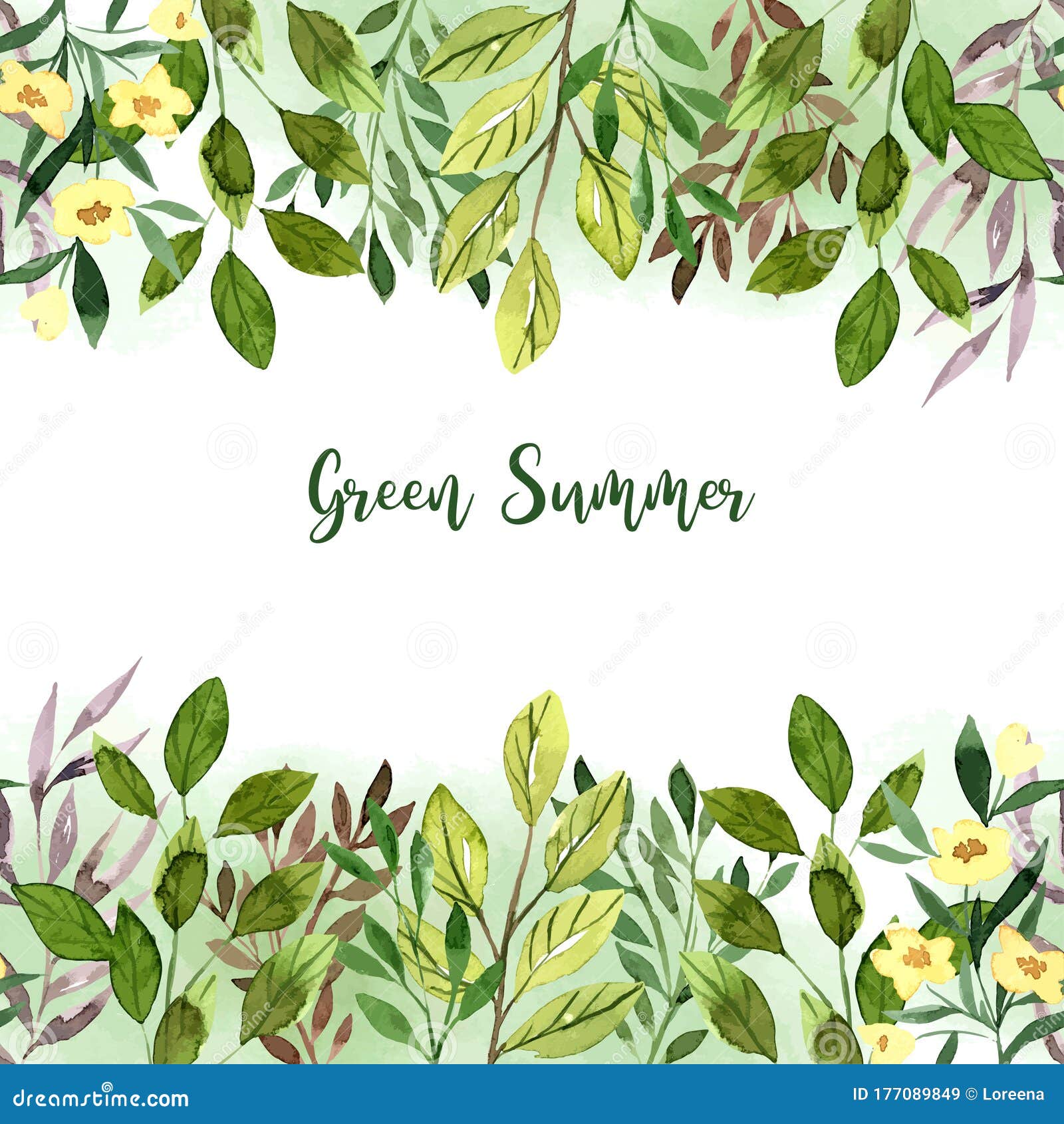 Watercolor Greenery Seamless Borders, Hand Drawn Vector | CartoonDealer ...
