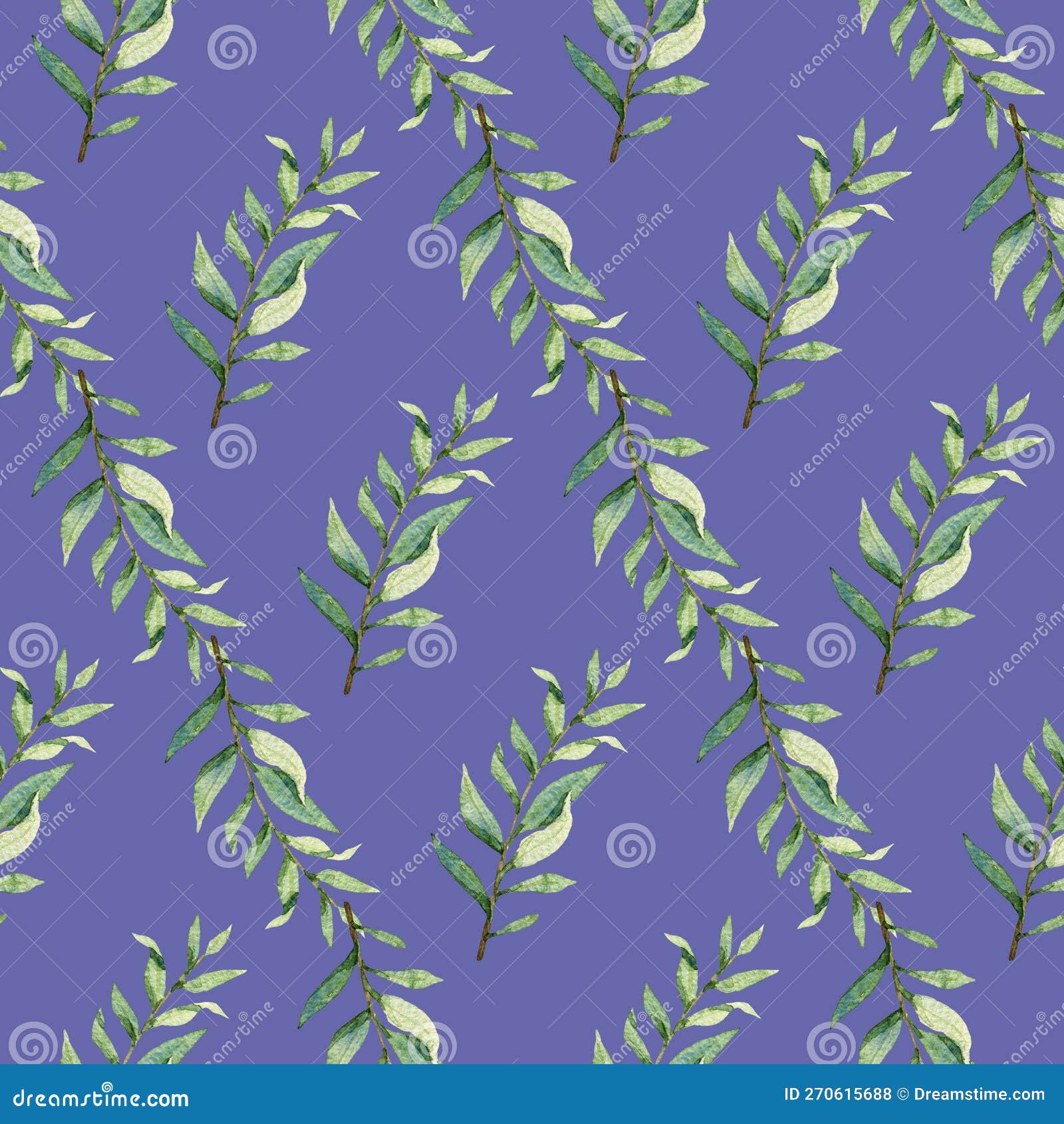 Watercolor Greenery Seamless Pattern, Floral Texture on Blue Stock ...