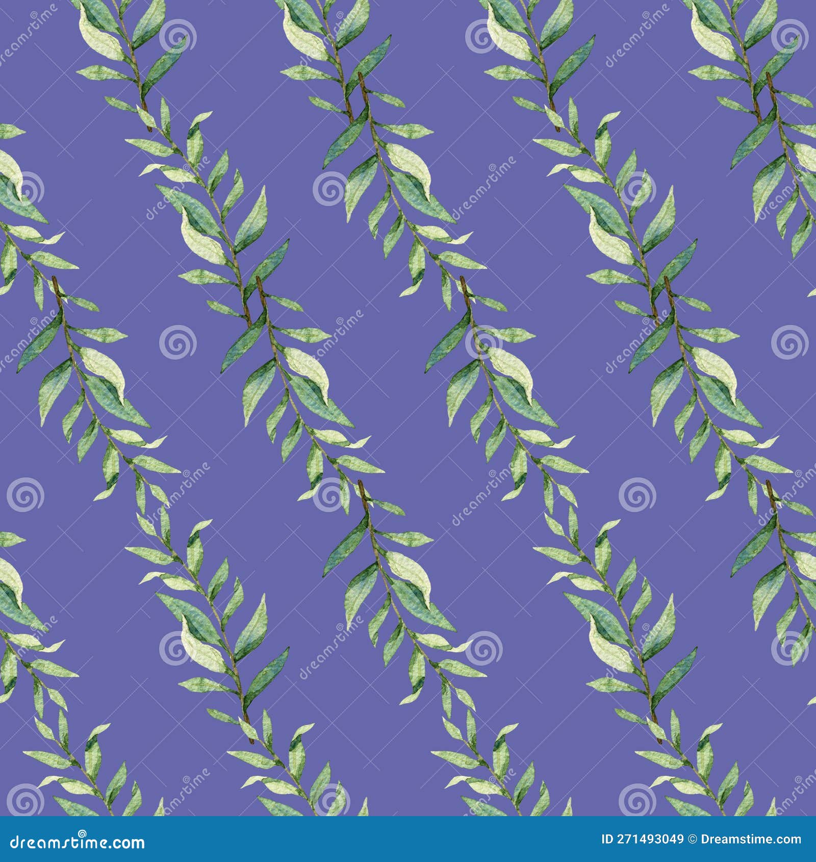 Watercolor Greenery Seamless Pattern, Floral Texture on Blue Stock ...