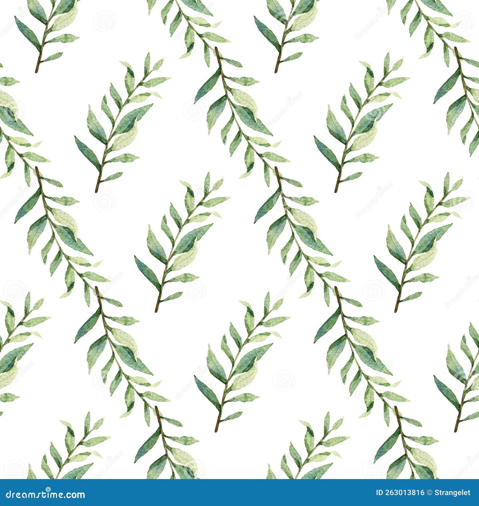 Watercolor Greenery Seamless Pattern, Floral Texture on White Stock ...