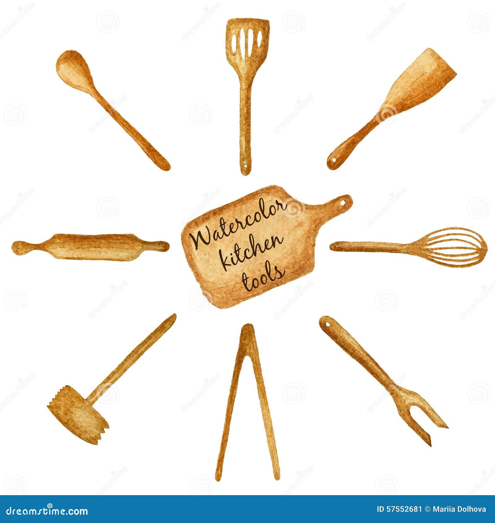 Watercolor Hand Draw Kitchen Tools Illustration Stock Vector ...