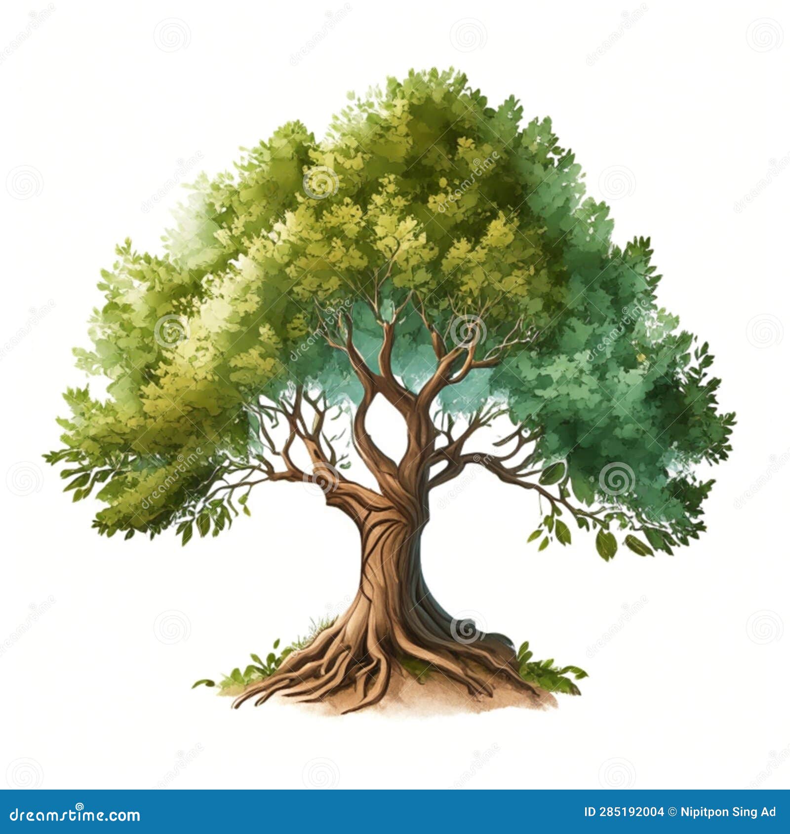 Watercolor Hand Drawn Big Tree. Stock Illustration - Illustration of ...