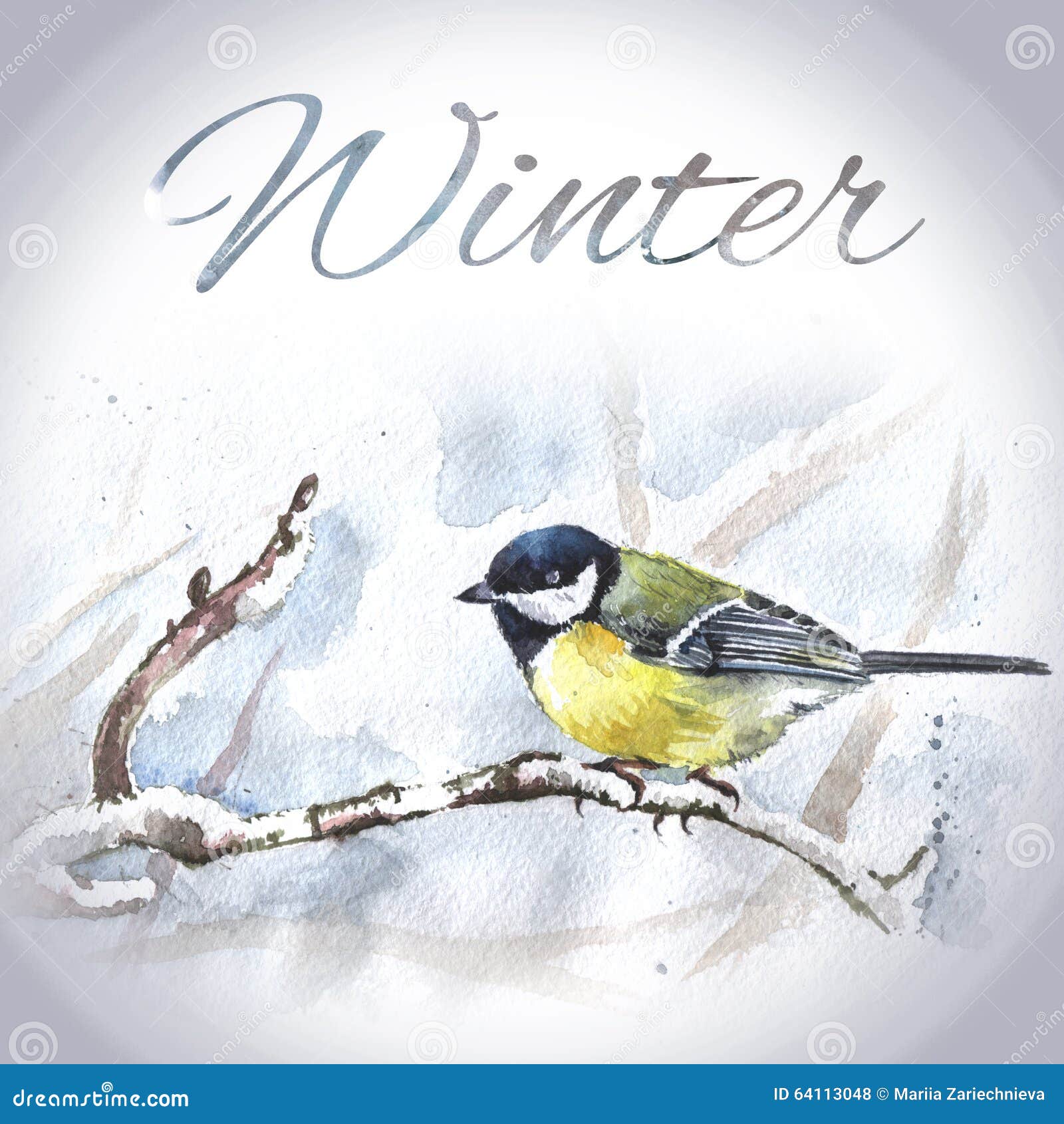 Watercolor Hand-drawn Bird Card Template Stock Illustration ...