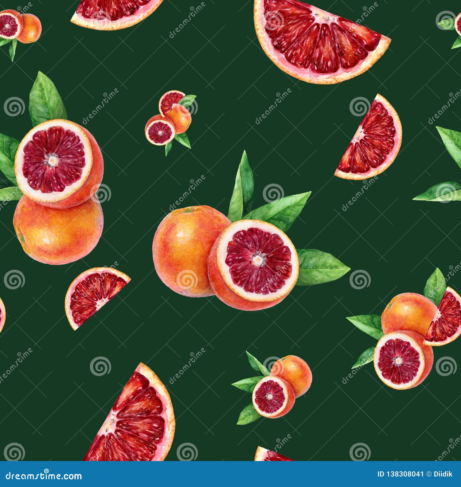 Watercolor Hand Drawn Blood Orange Seamless Pattern. Stock Illustration ...