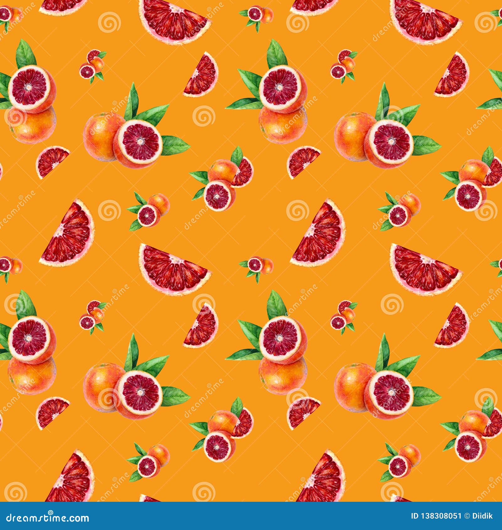 Watercolor Hand Drawn Blood Orange Seamless Pattern. Stock Illustration ...